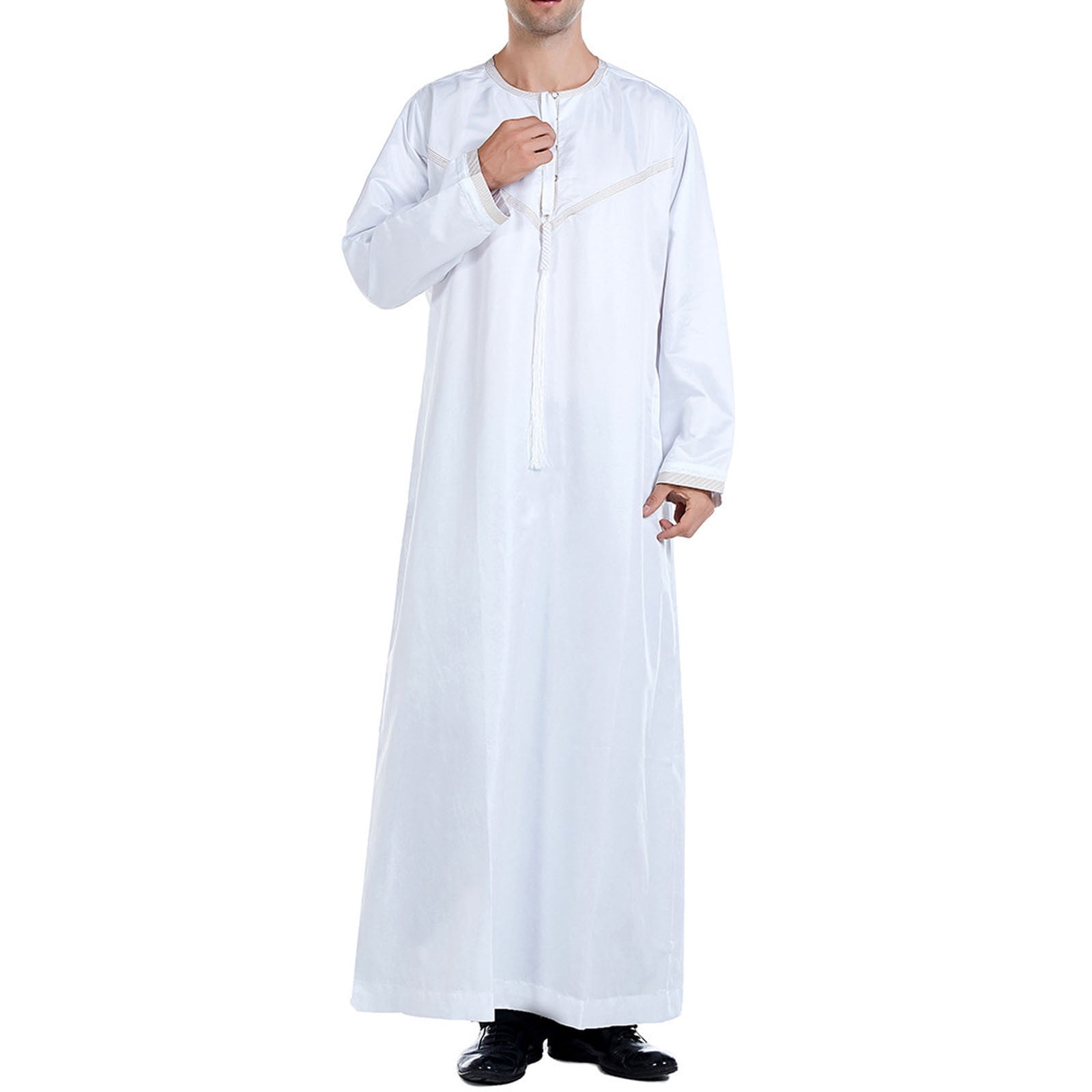 Lilgiuy Men's Muslim Robe Arab Middle Robe Pattern Ear Long Sleeve ...