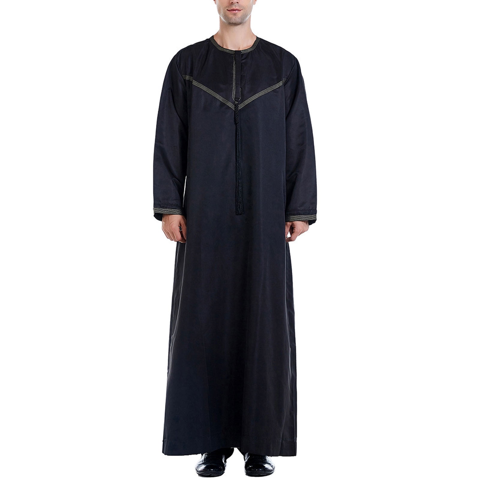 Lilgiuy Men's Muslim Robe Arab Middle Robe Pattern Ear Long Sleeve ...