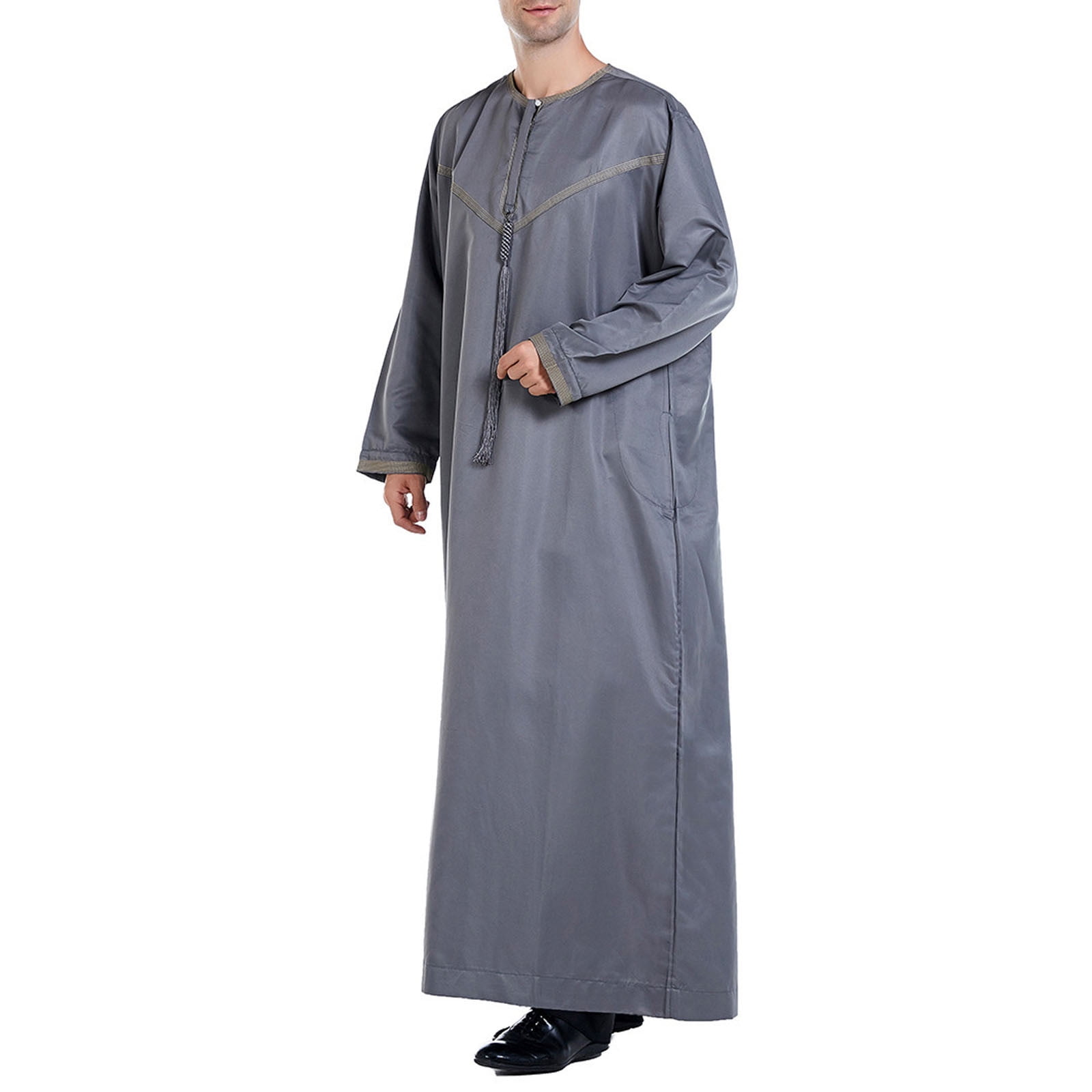 Lilgiuy Men's Muslim Robe Arab Middle Robe Pattern Ear Long Sleeve ...