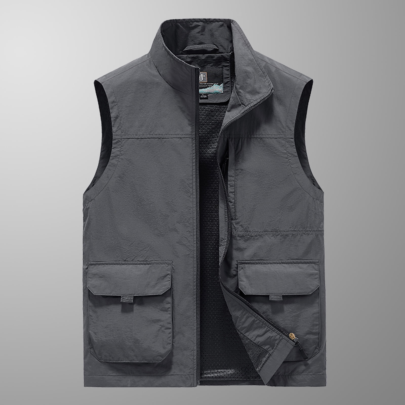 Lilgiuy Men's Thin Workwear Solid Color Vest Stand Collar Sleeveless ...