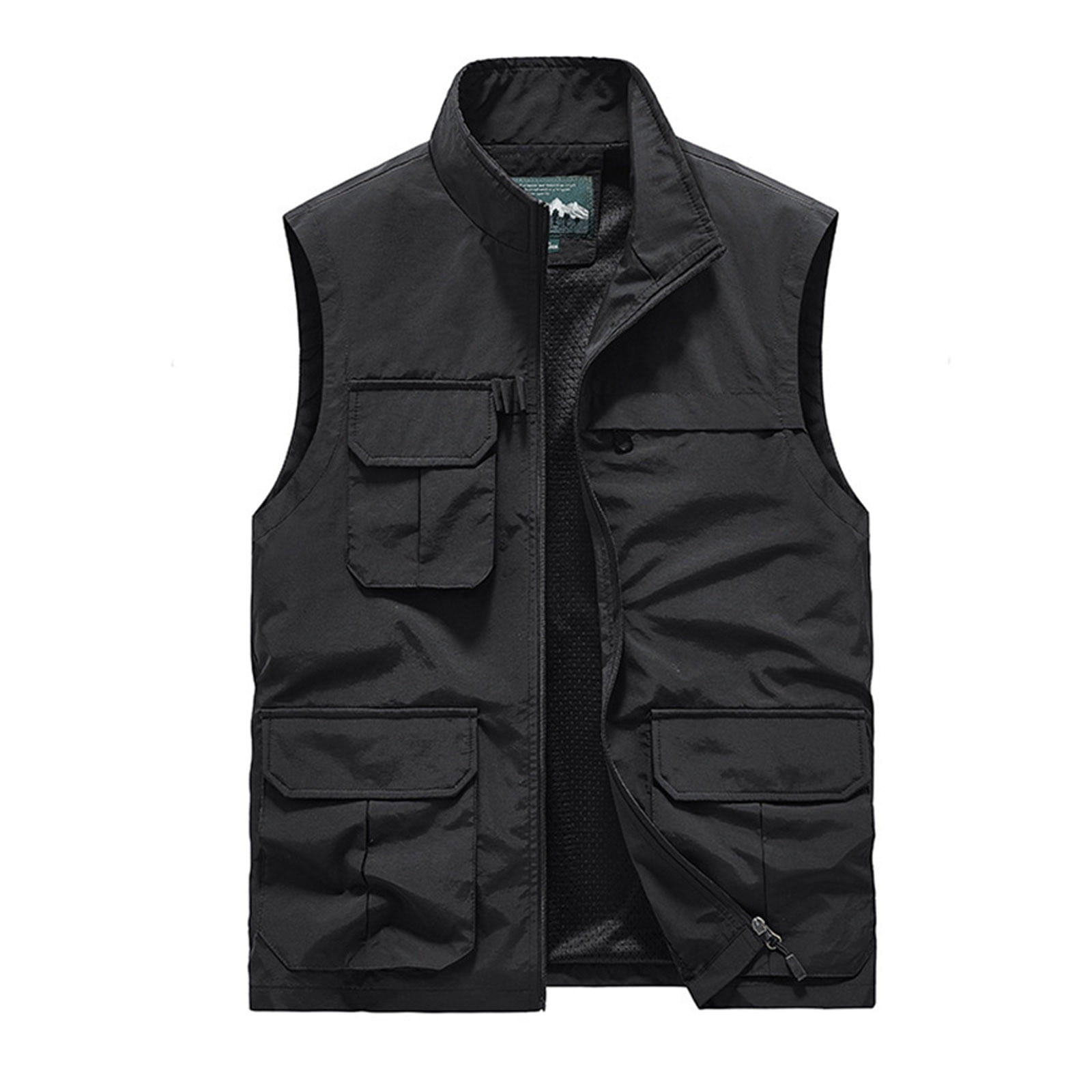 Lilgiuy Men's Utility Vest Casual Solid Color Standing Collar Multiple ...