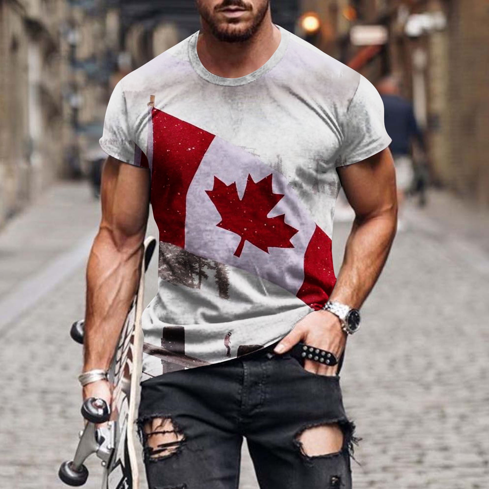 Lilgiuy Mens 1st of July T-Shirt Oversized Short Sleeve Maple Leaf ...