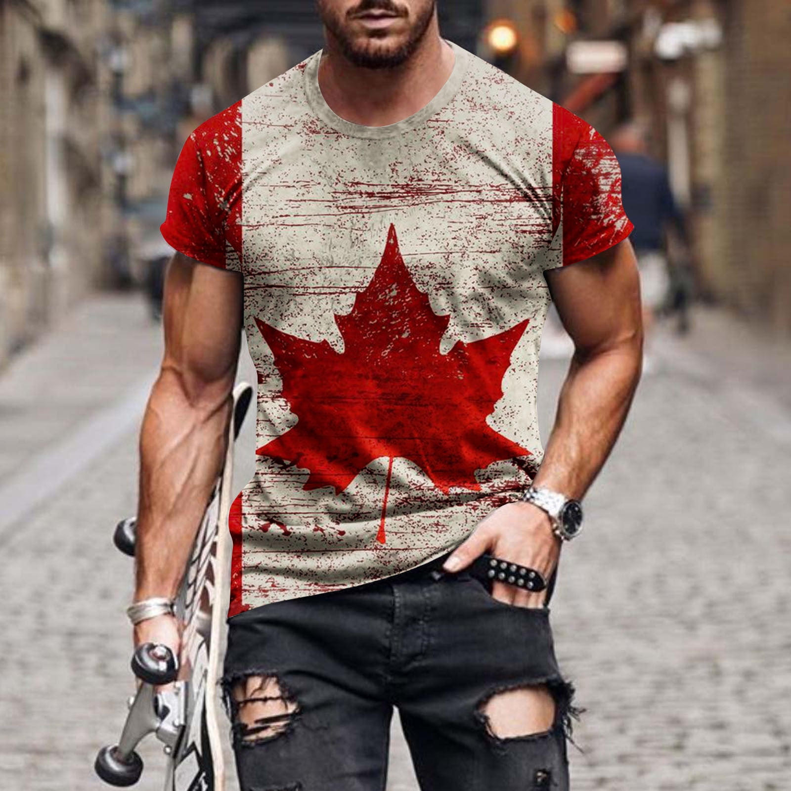 Lilgiuy Mens Canadian Flag Patriotic Shirt Canadian Maple Leaf Flag ...