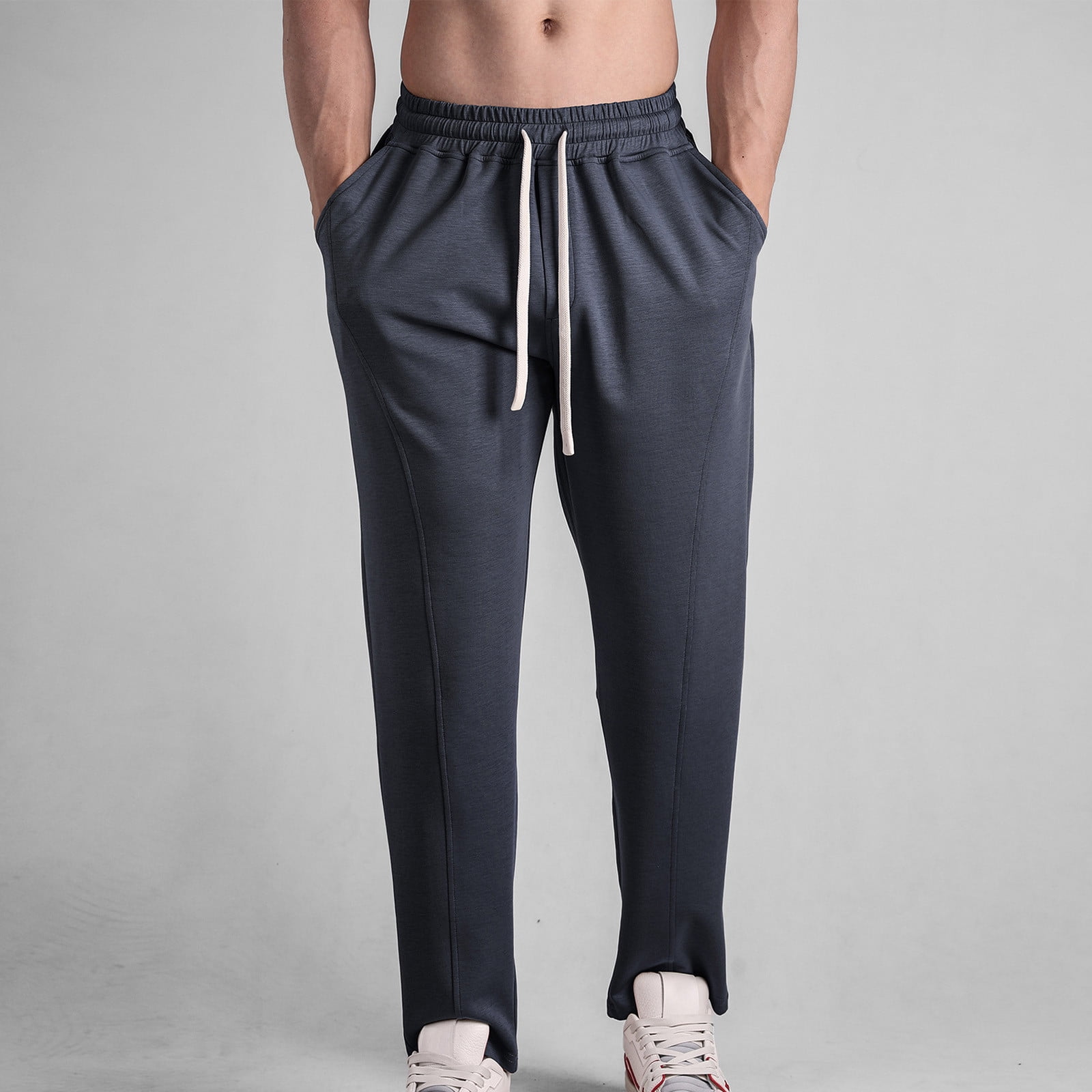 Lilgiuy Mens Workout Athletic Pants Basic Solid Color Elastic-Waist ...