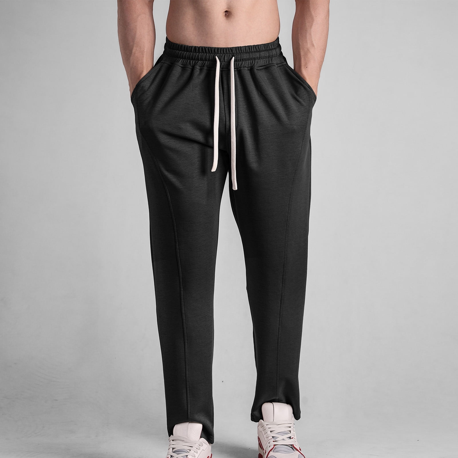 Lilgiuy Mens Workout Athletic Pants Basic Solid Color Elastic-Waist ...