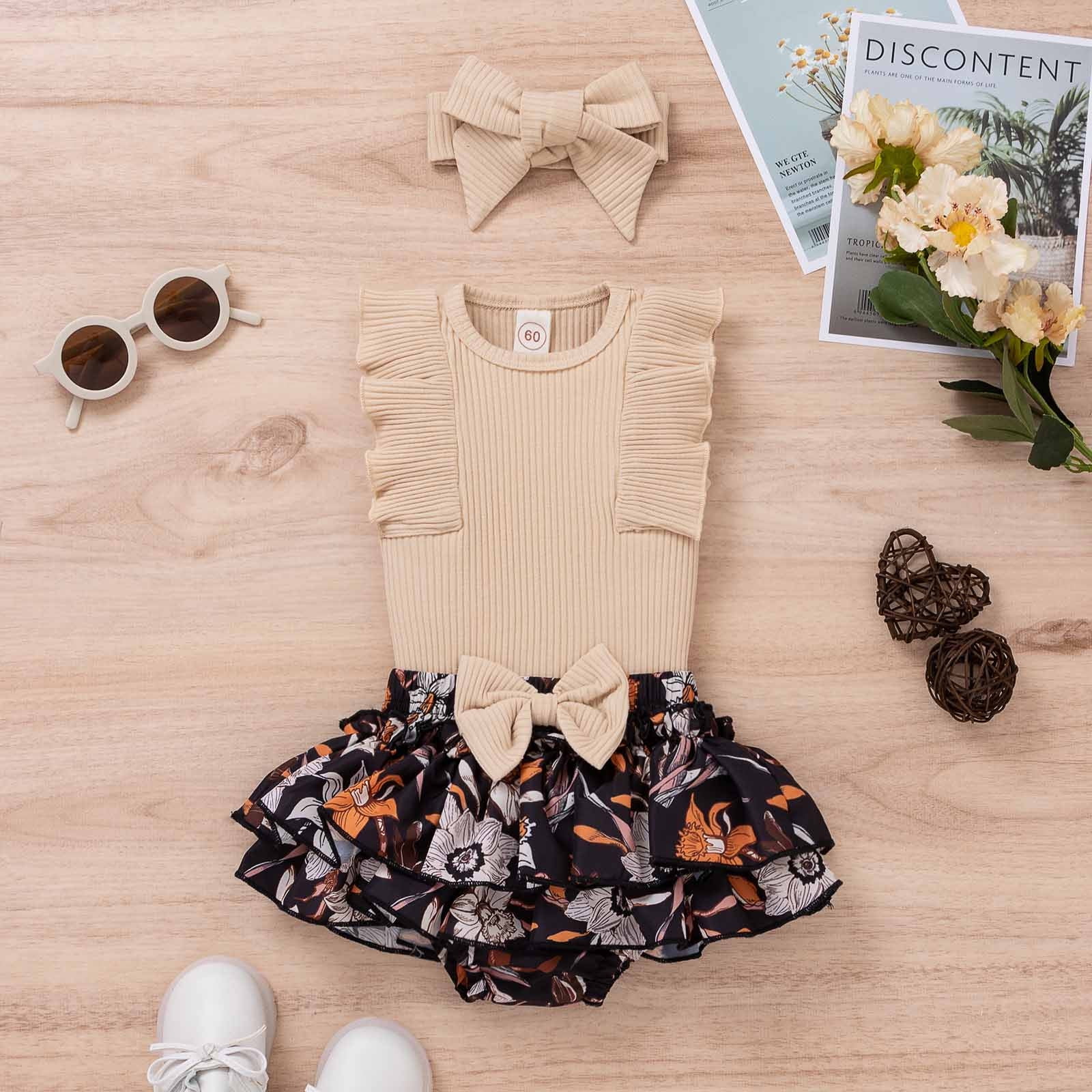 Lilgiuy Newborn Baby Girl Clothes Stripe Romper Sleeveless Dress Cute Lace Ruffles Bodysuit ...