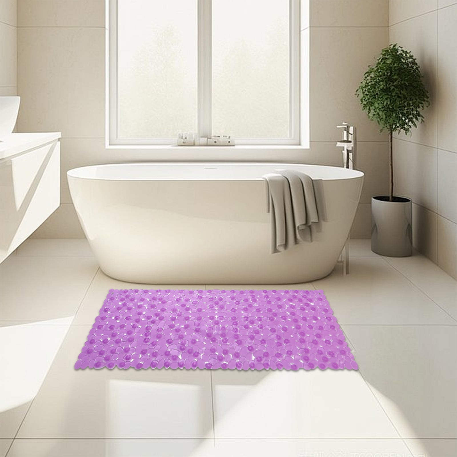 Lilgiuy Non-Slip Pebbles Bathtub Mat Purple 16 W x 40 L Inches Extra ...