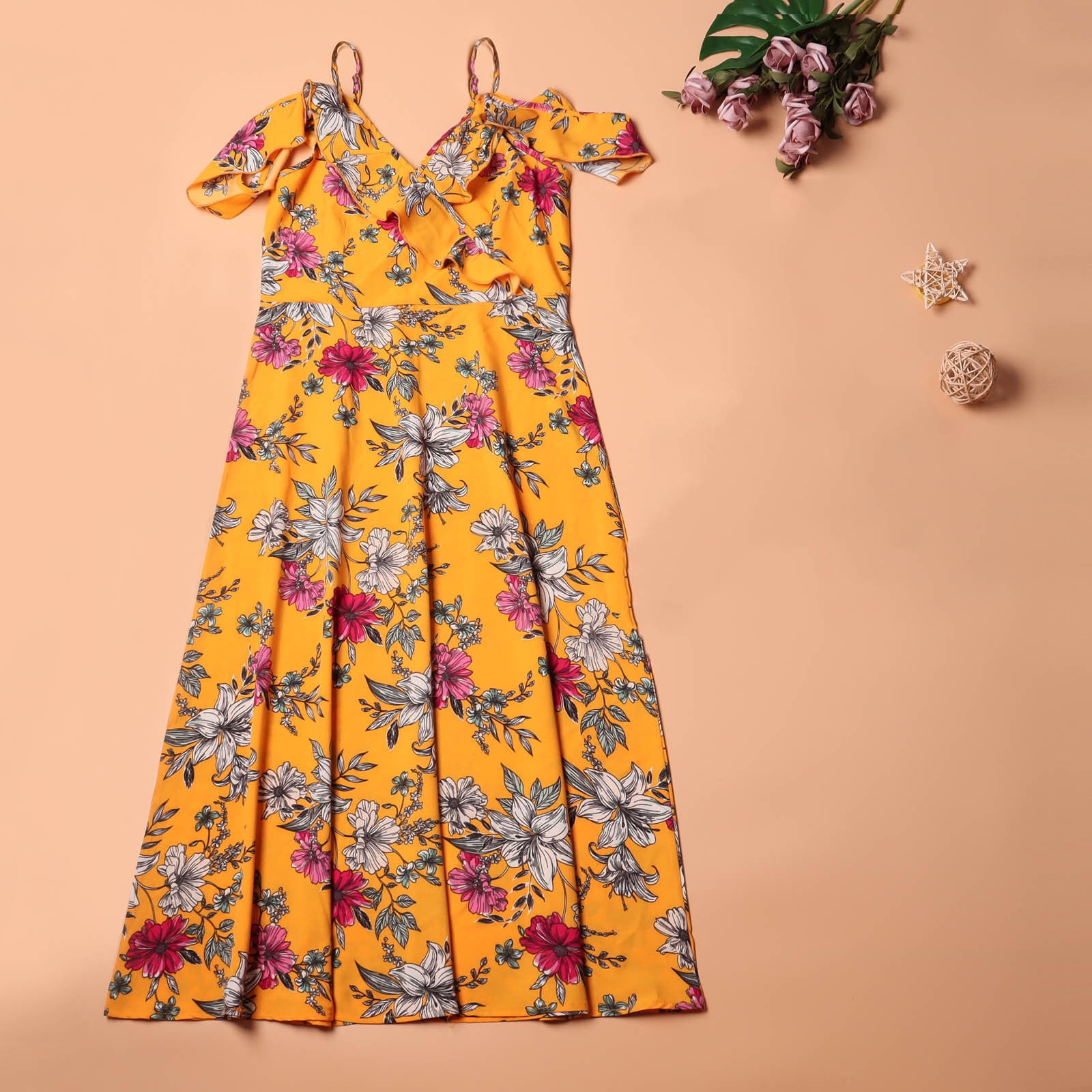 Lilgiuy Parent-child Summer Flowers Leaf Print Beach Suspenders Dress ...
