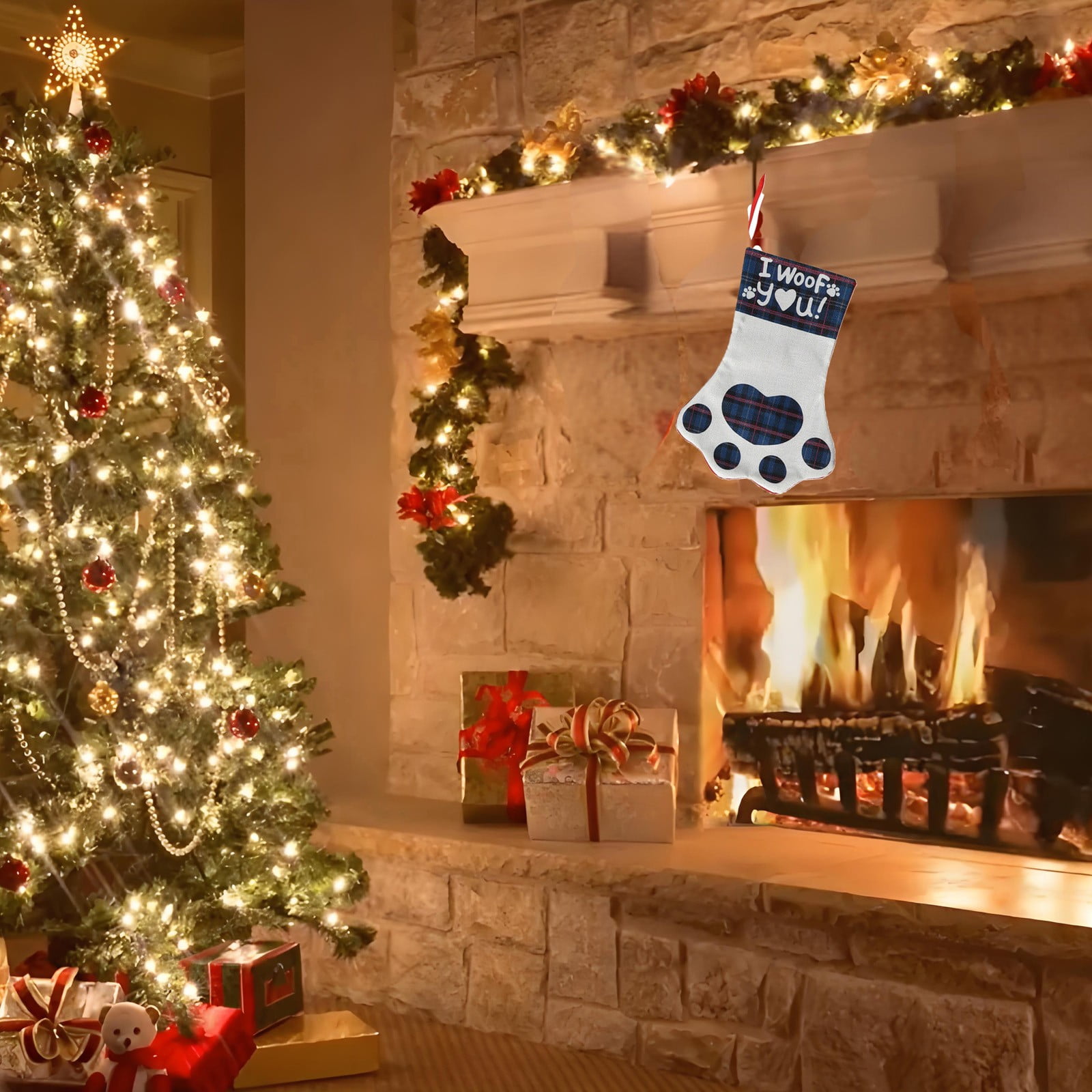 Lilgiuy Personalized Christmas Stocking for Dogs Cats, Unique Pet Paw ...