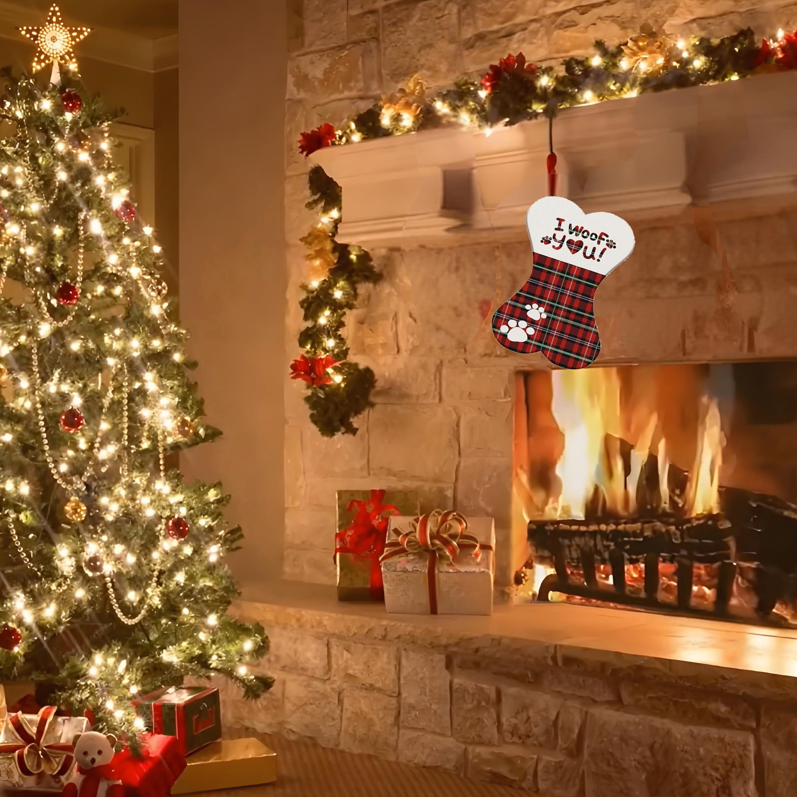 Lilgiuy Personalized Christmas Stocking for Dogs Cats, Unique Pet Paw ...