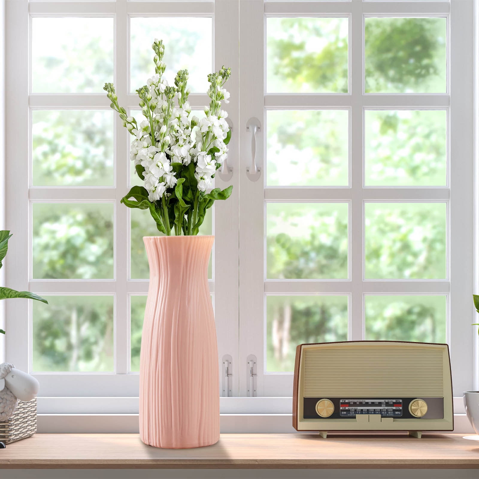 Lilgiuy Pink Plastic Flower Vase, 9.4" H, Decorative Flower Vase ...