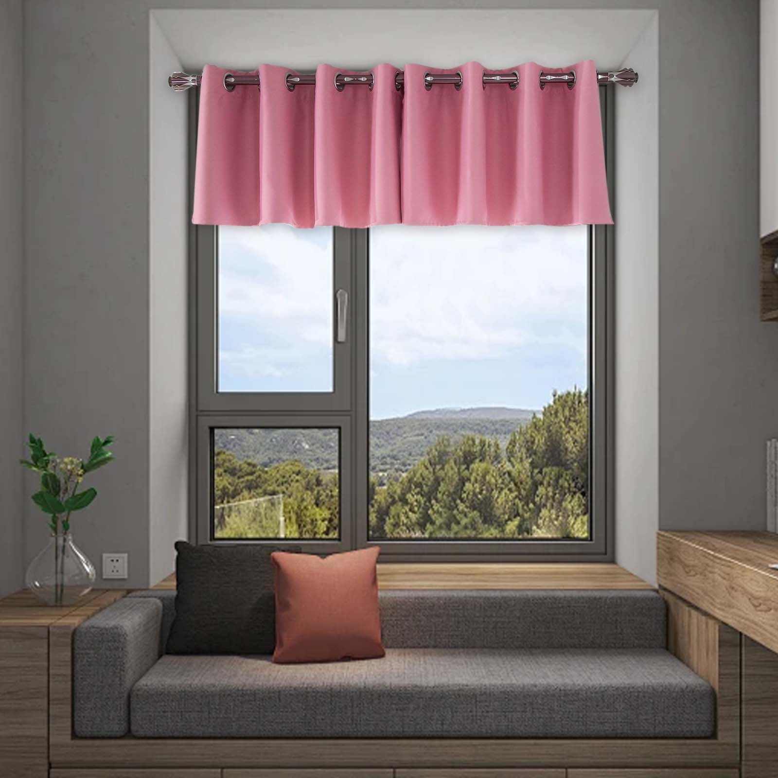 Lilgiuy Pink Window Valance for Kitchen, Solid Color Light Filtering ...