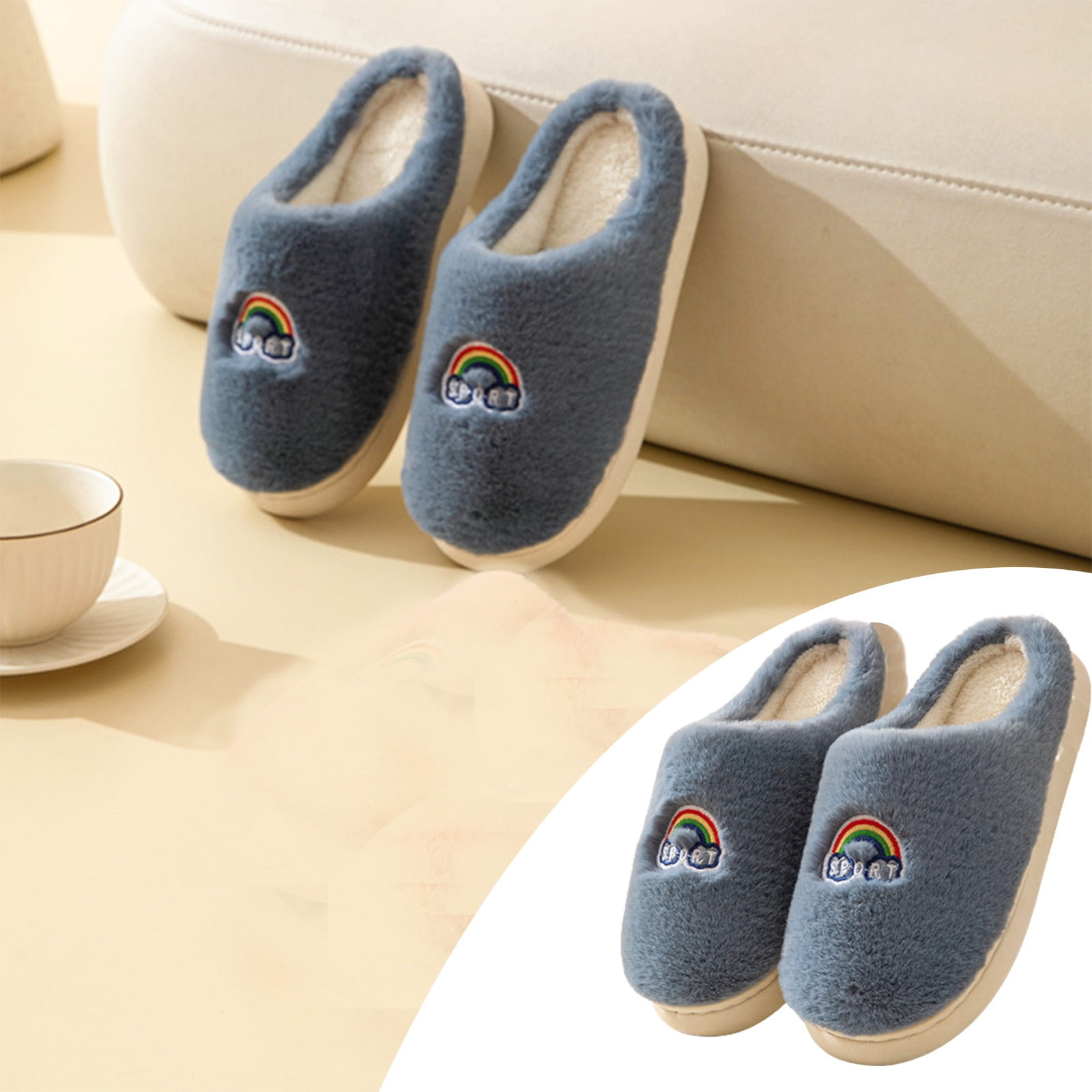 Lilgiuy Plush Cotton Slippers Female Fall and Winter Cartoons Couples ...