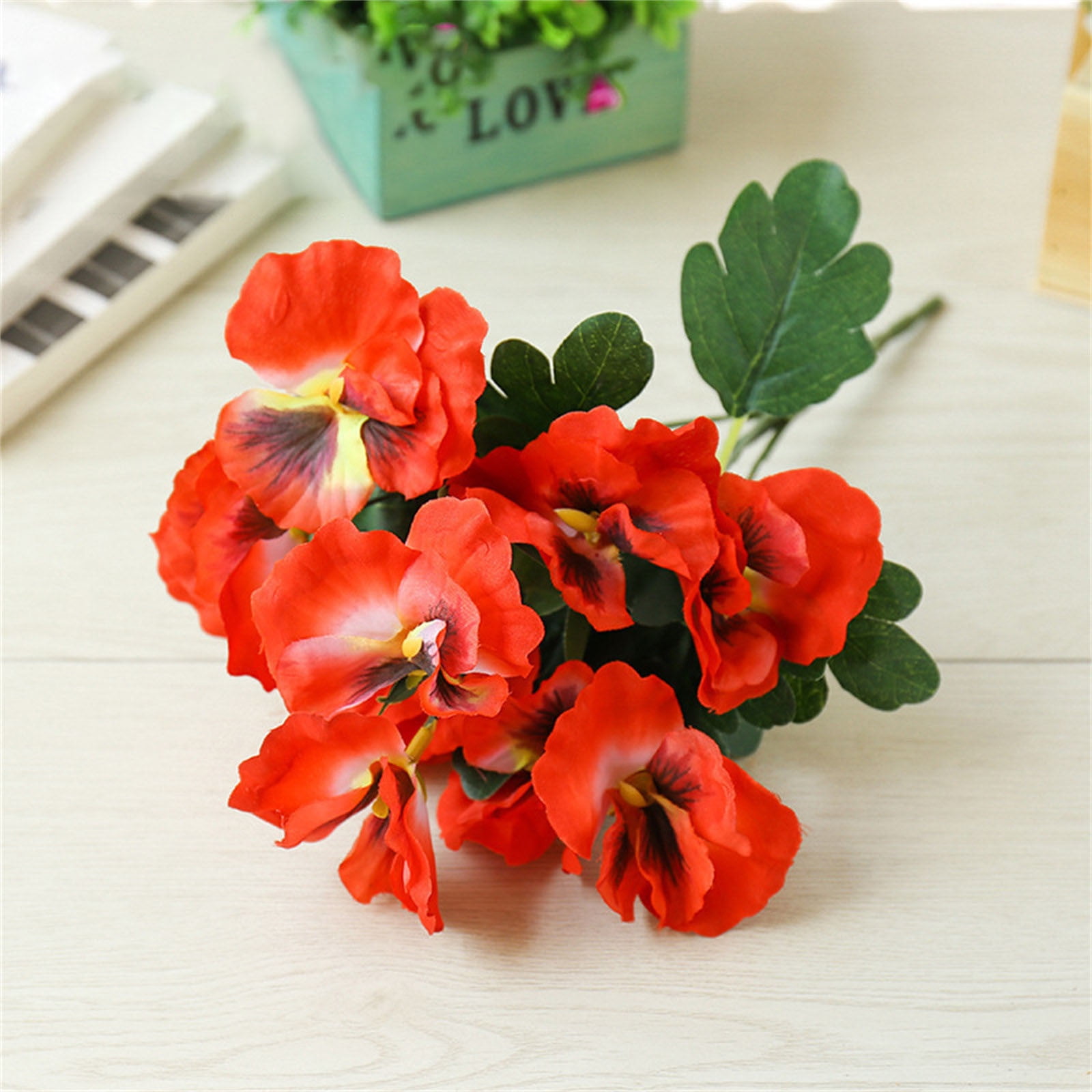 Lilgiuy Red Artificial Flowers Pansy Flowers Fake Flowers 10.2 ...
