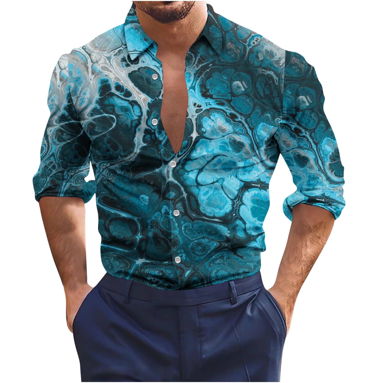 Lilgiuy Shirts for Men Casual Buttons Beach Non-positioning Print Turn ...