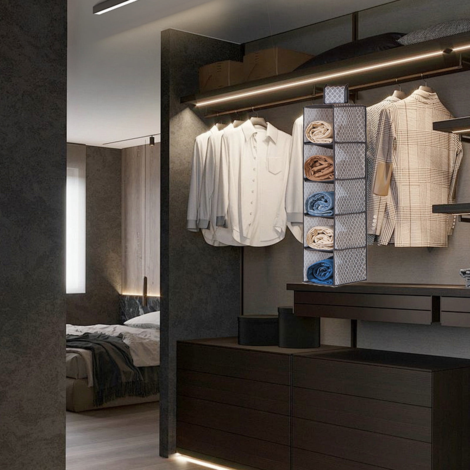 Lilgiuy Soft Fabric Over Closet Rod Hanging Storage Organizer with 3 ...