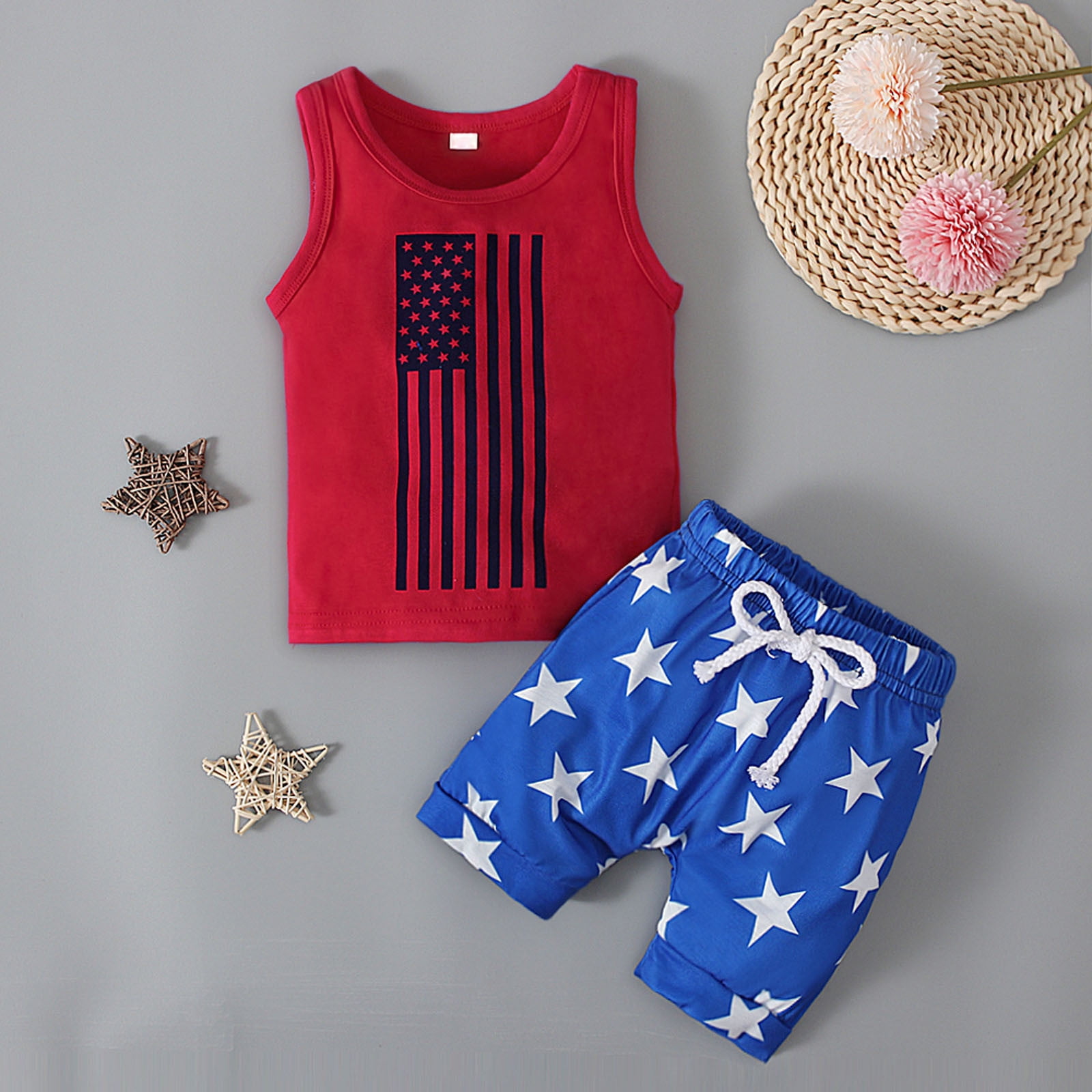 Lilgiuy Toddler Baby Boys Fashion Clothes Summer Cool Independence Day ...