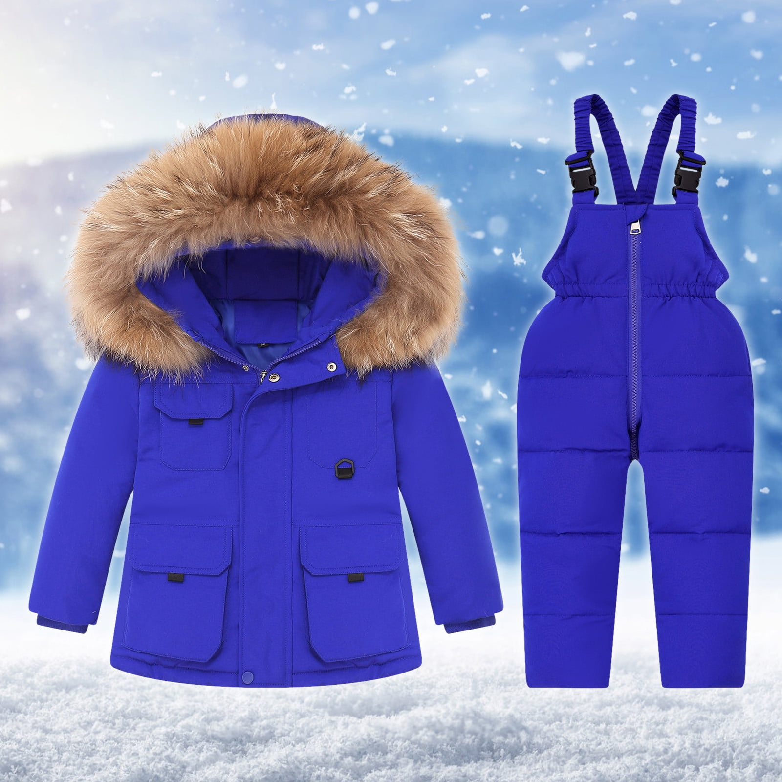 Lilgiuy Toddler Boys Girls Two Piece Snowsuit Winter Solid Color Lightweight Multi-pockets ...