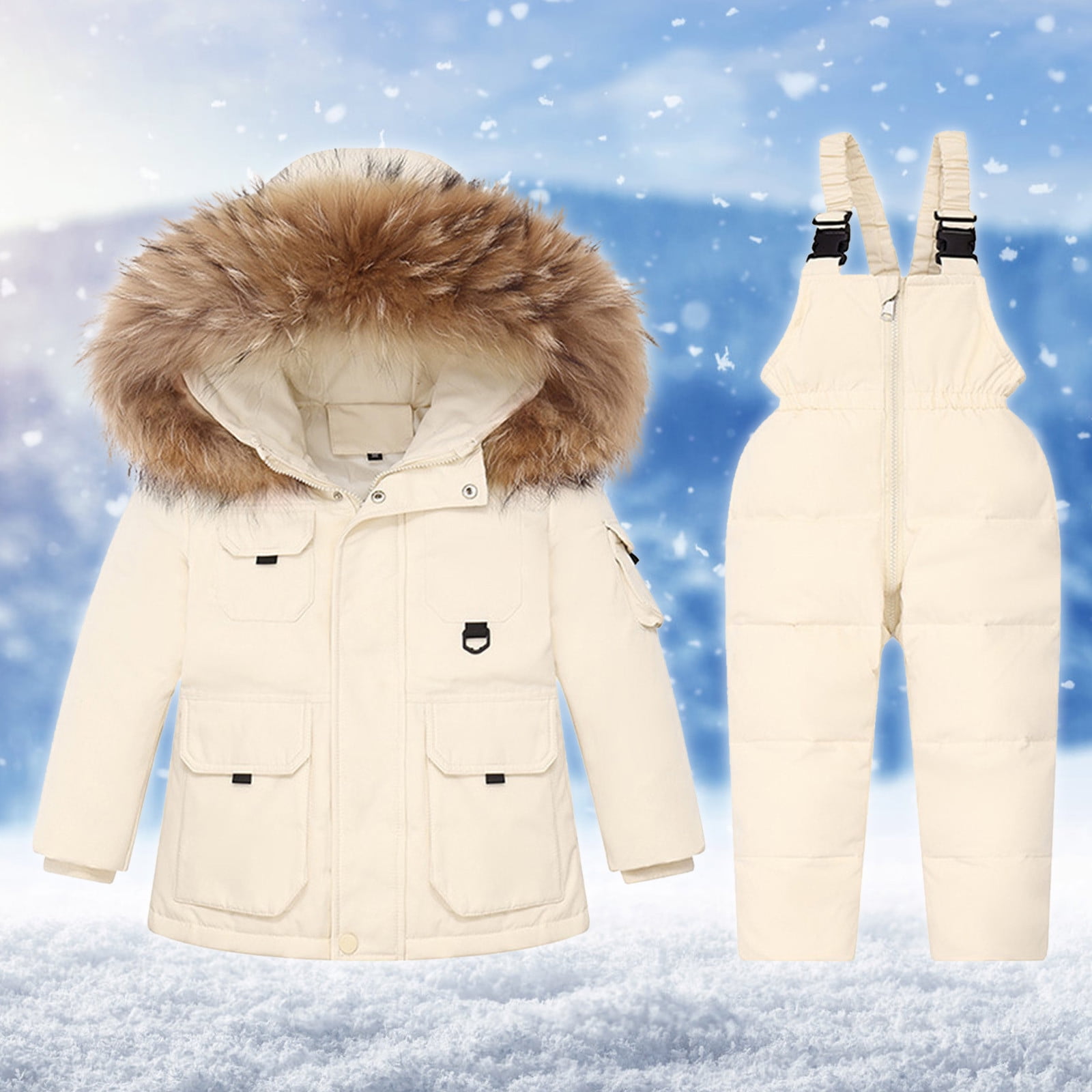 Lilgiuy Toddler Boys Girls Two Piece Snowsuit Winter Solid Color Lightweight Multi-pockets ...