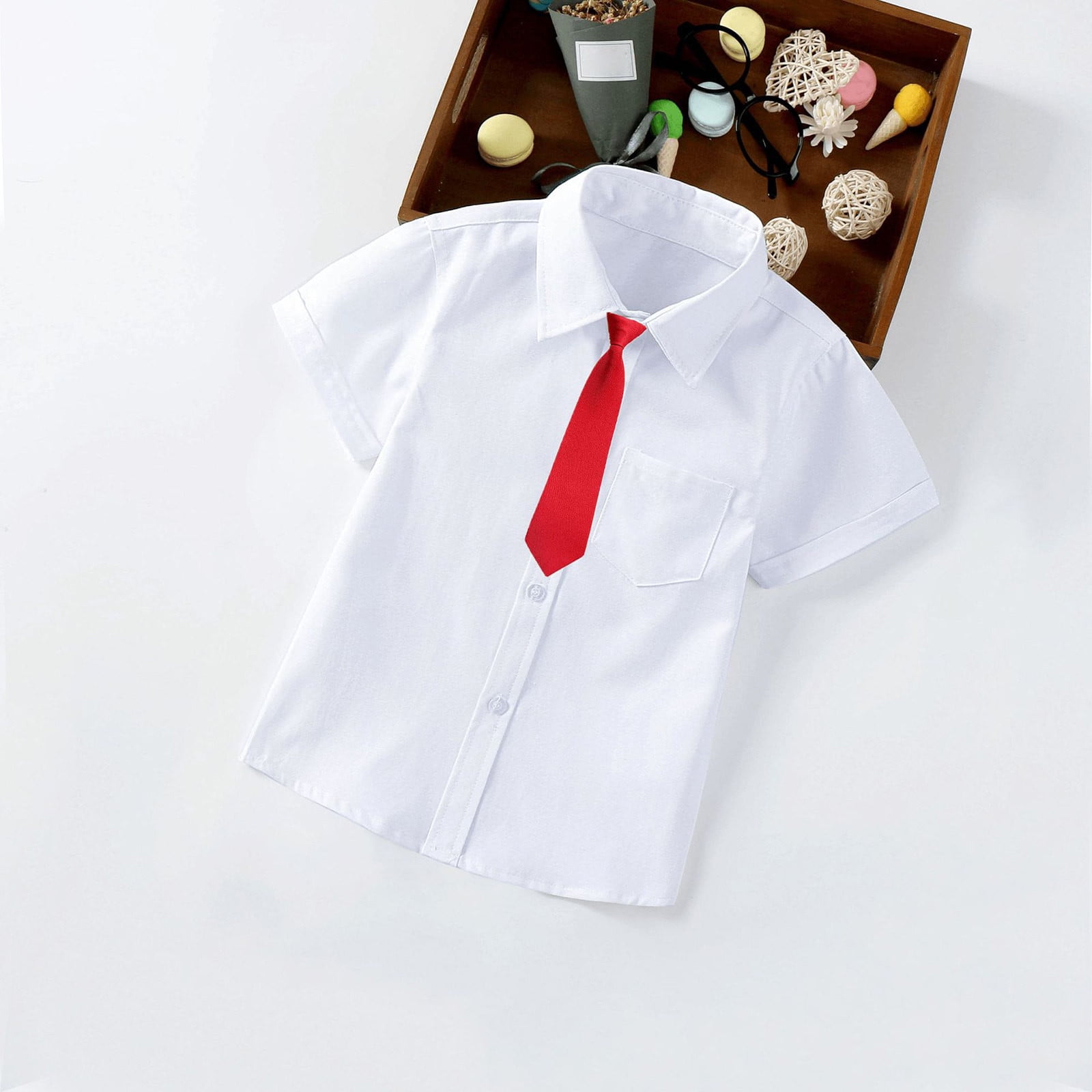 Lilgiuy Toddler Boys Summer Uniform Dress Shirt Tops Fashion Solid ...