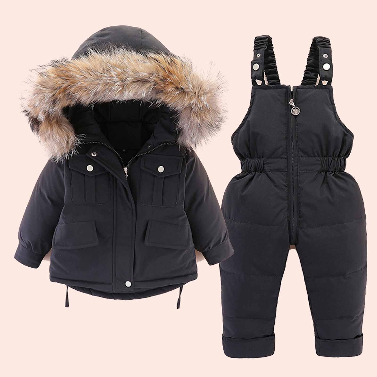 Lilgiuy Toddler Kids 2-Piece Snowsuit Long Sleeve Hooded Jacket Snow Bib Pants Skisuit Winter ...