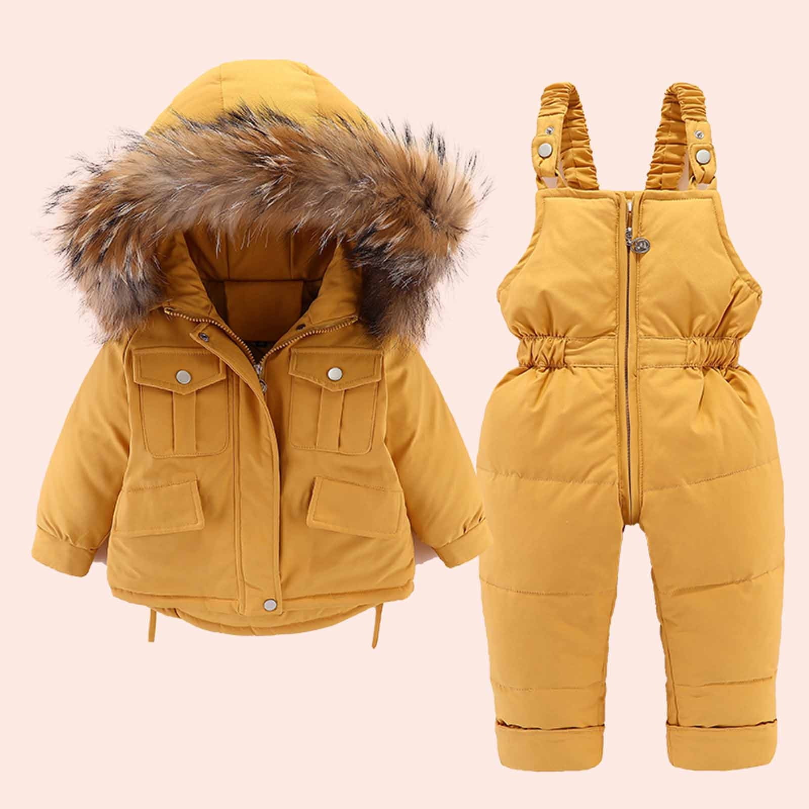Lilgiuy Toddler Kids 2-Piece Snowsuit Long Sleeve Hooded Jacket Snow Bib Pants Skisuit Winter ...