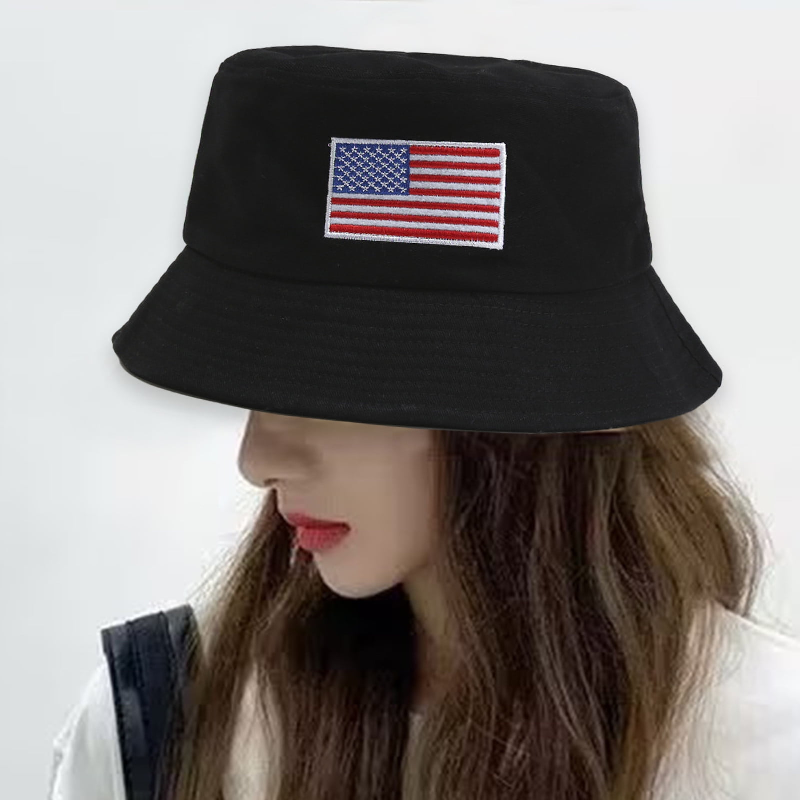 Lilgiuy Unisex American Flag Bucket Hats Summer Black Beach ...
