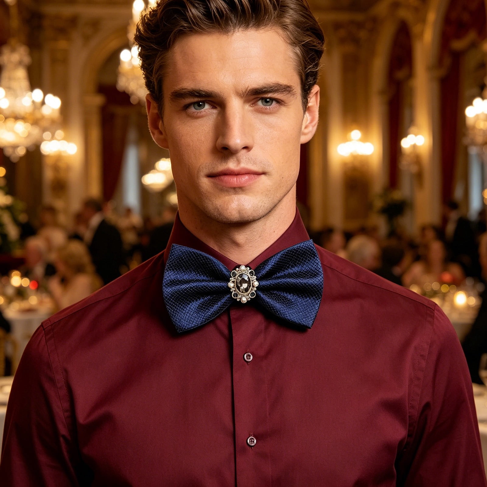 Lilgiuy Wedding Pre-Tied Bow Tie, Double Layer Crystal & Pearl Accent ...