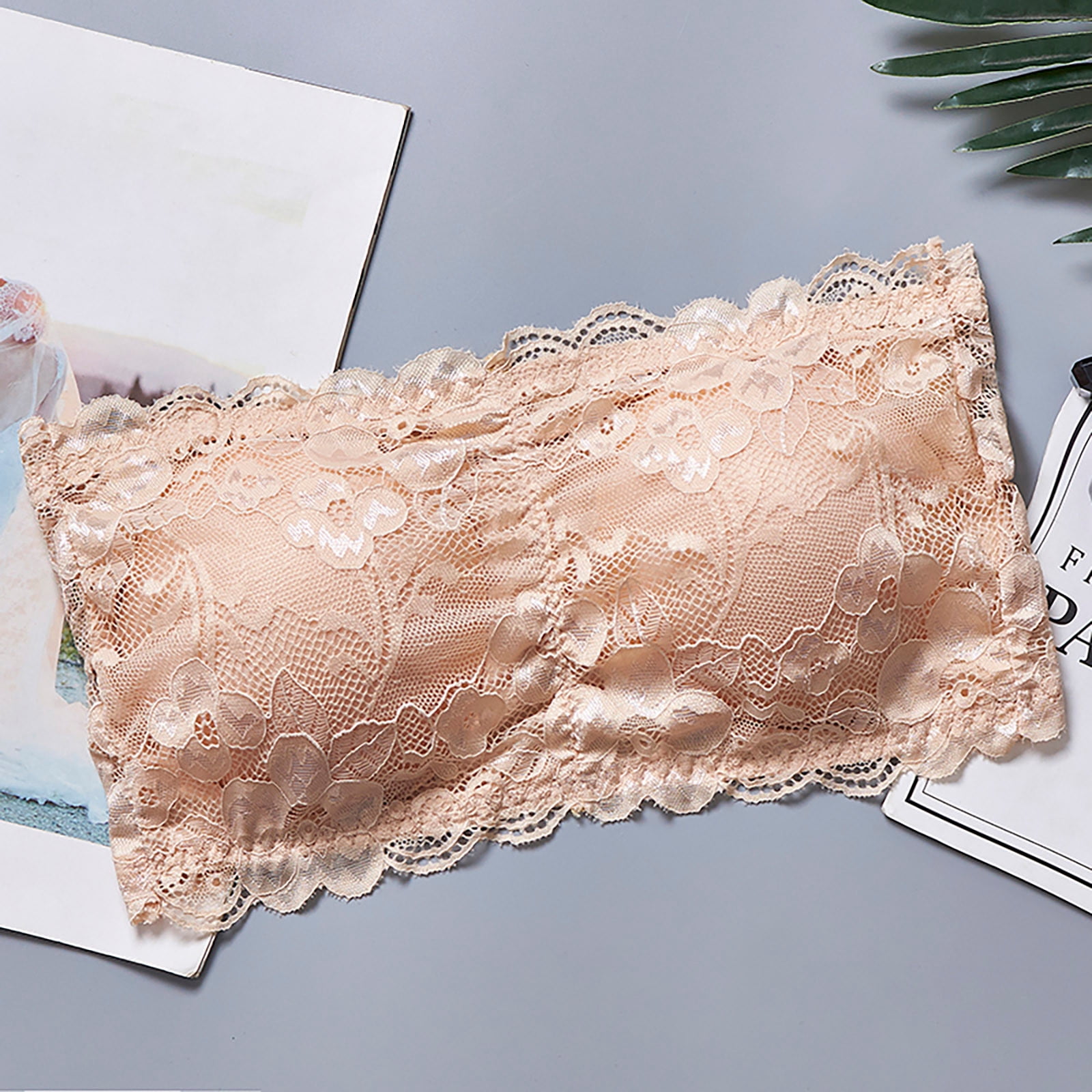 Lilgiuy Women Lace Bandeau Bra Summer Sexy ireless Padded Bandeau ...