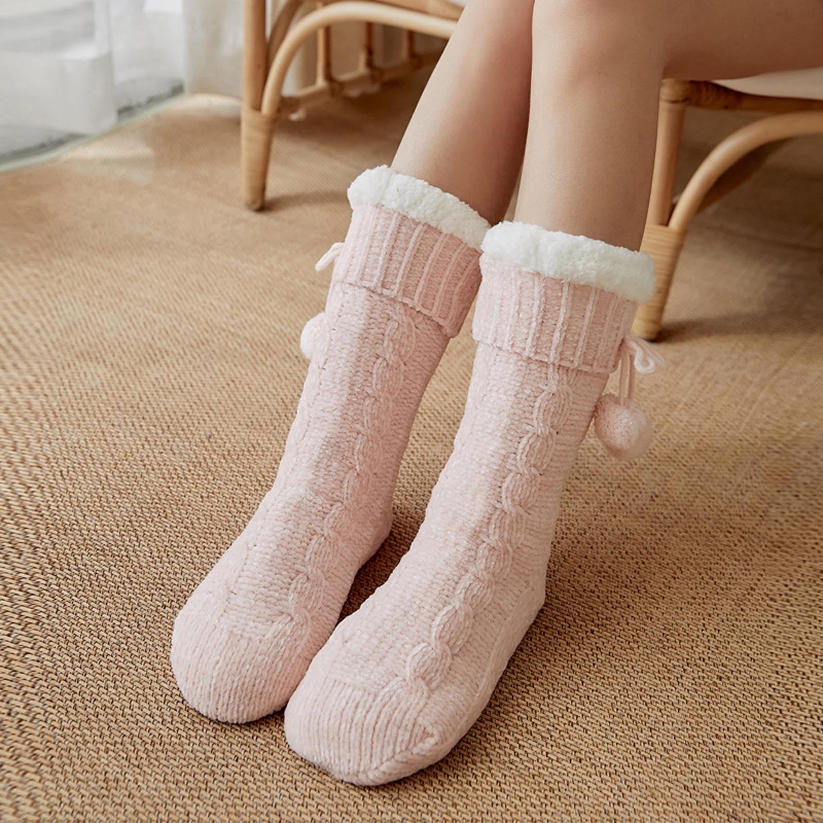 Lilgiuy Women Slipper Fuzzy Socks Winter Thick Warm Cozy Soft Fleece ...