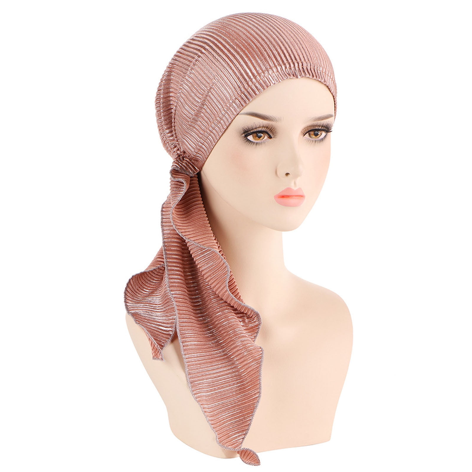 Lilgiuy Women Solid India Muslim Ruffle Chemo Hat Headwear Head Wraps ...