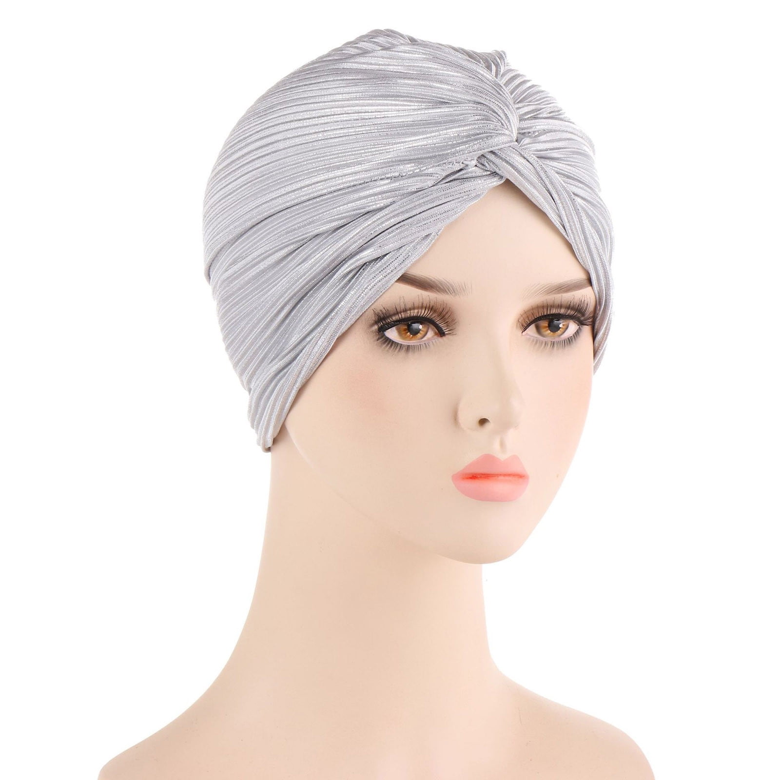 Lilgiuy Women Solid India Muslim Ruffle Chemo Hat Headwear Head Wraps ...