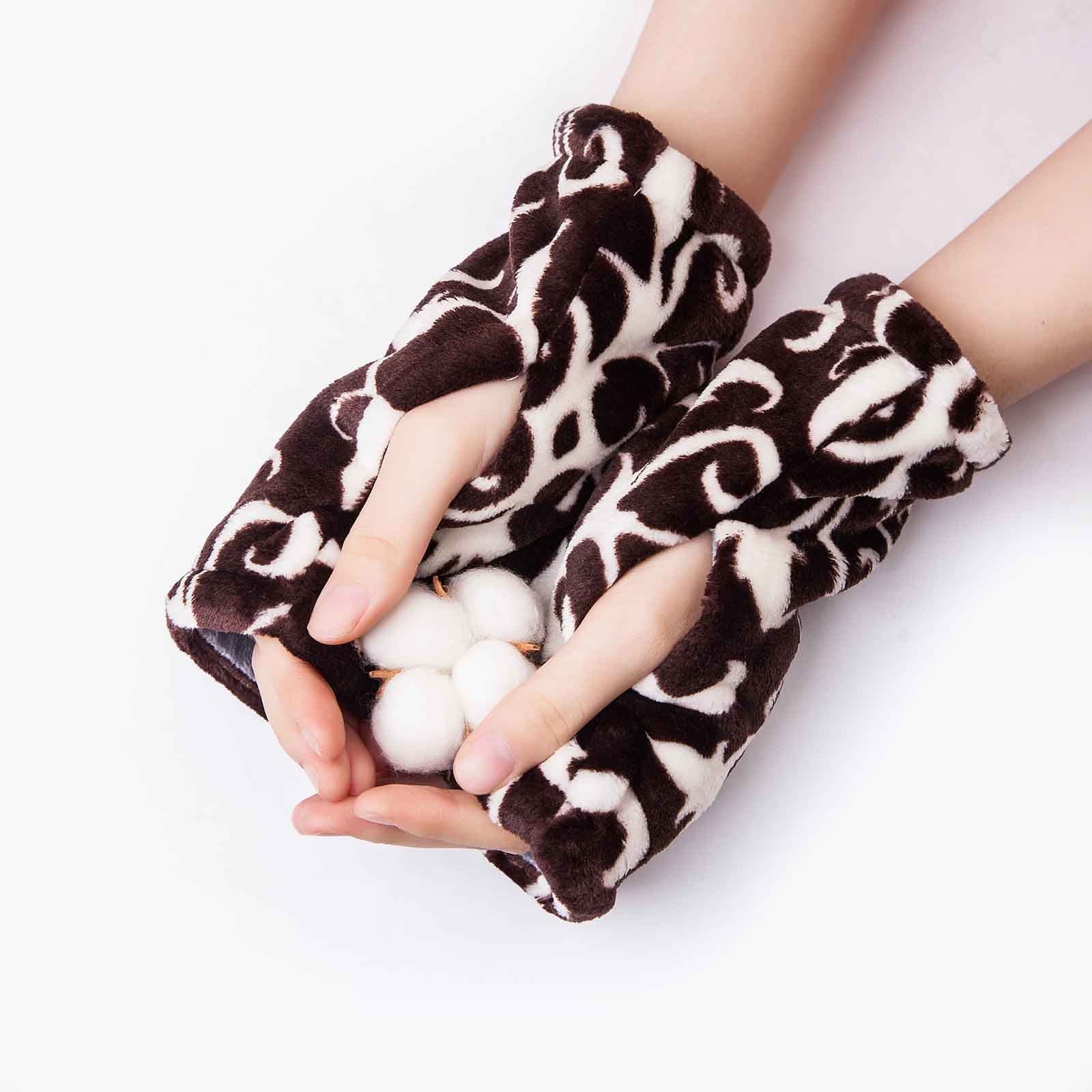 Lilgiuy Women Winter Fingerless Gloves Fashion Soft Thermal Faux Fur ...