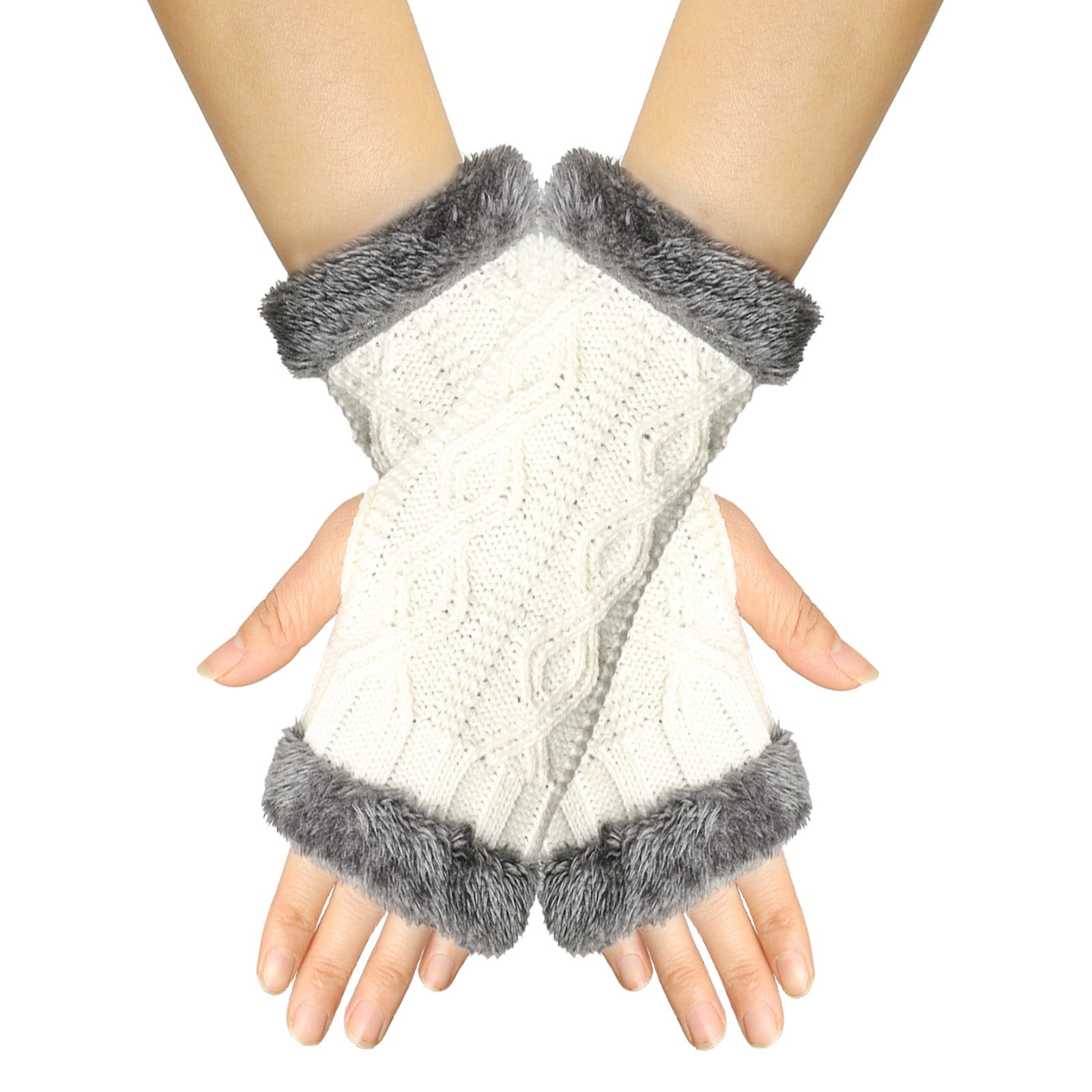 Lilgiuy Women Winter Fingerless Gloves Fashion Solid Color Knit Wrist ...