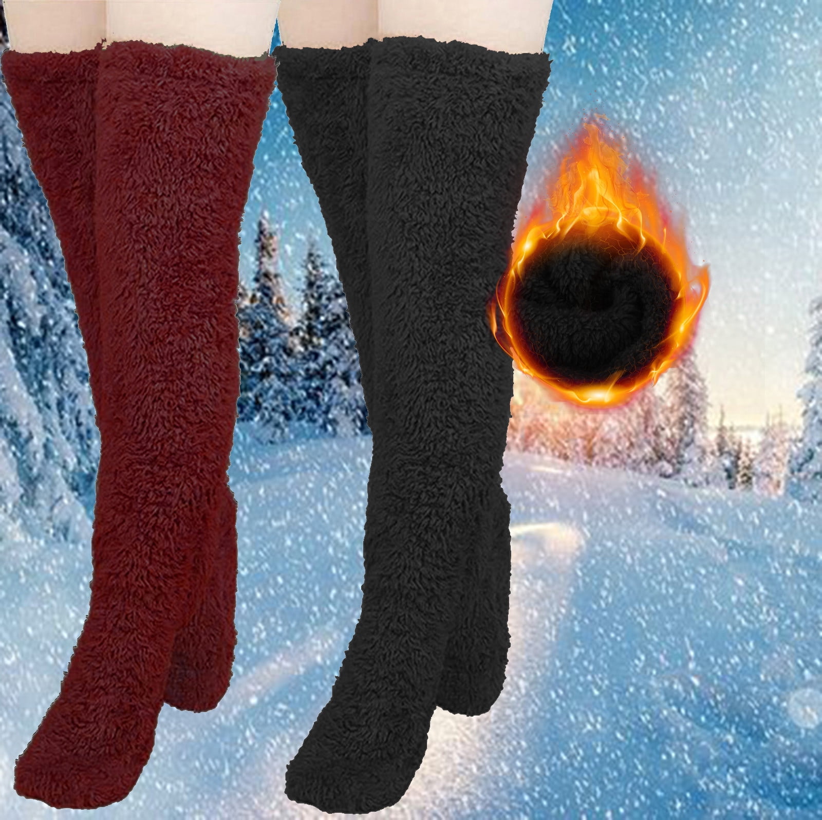 Lilgiuy Women's 2 Pairs Slipper Stockings Cute Solid Color Fuzzy Plush ...