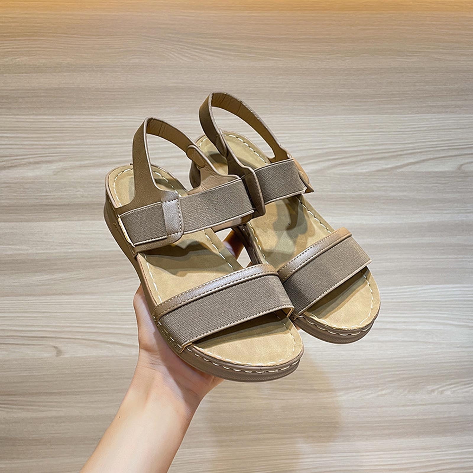 Lilgiuy Women’s Flat Sandals Open Toe Elastic Thick Bottom Slope Heel ...