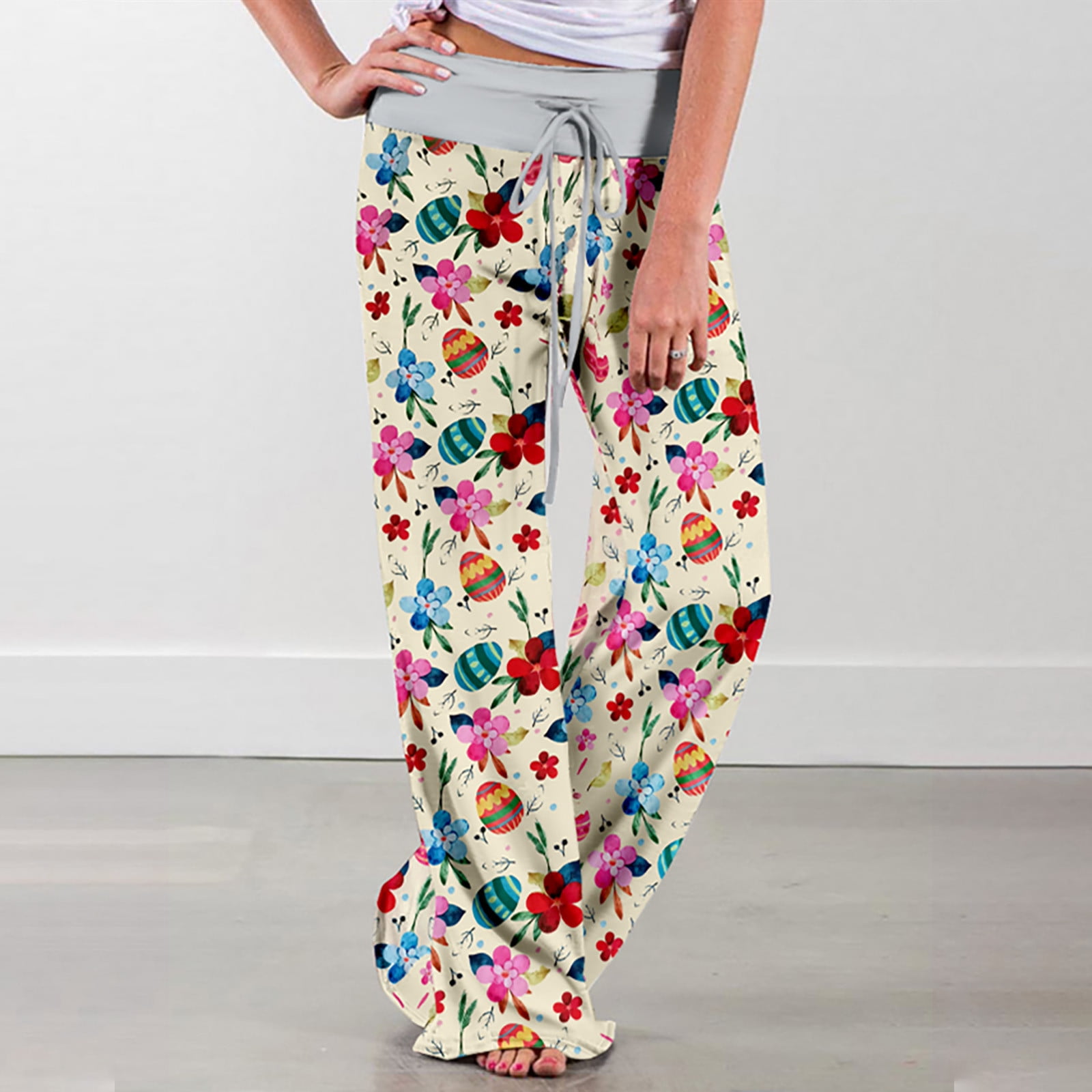 Lilgiuy Women's Spring/Summer High Waist Pants Printed Fashion Flower ...