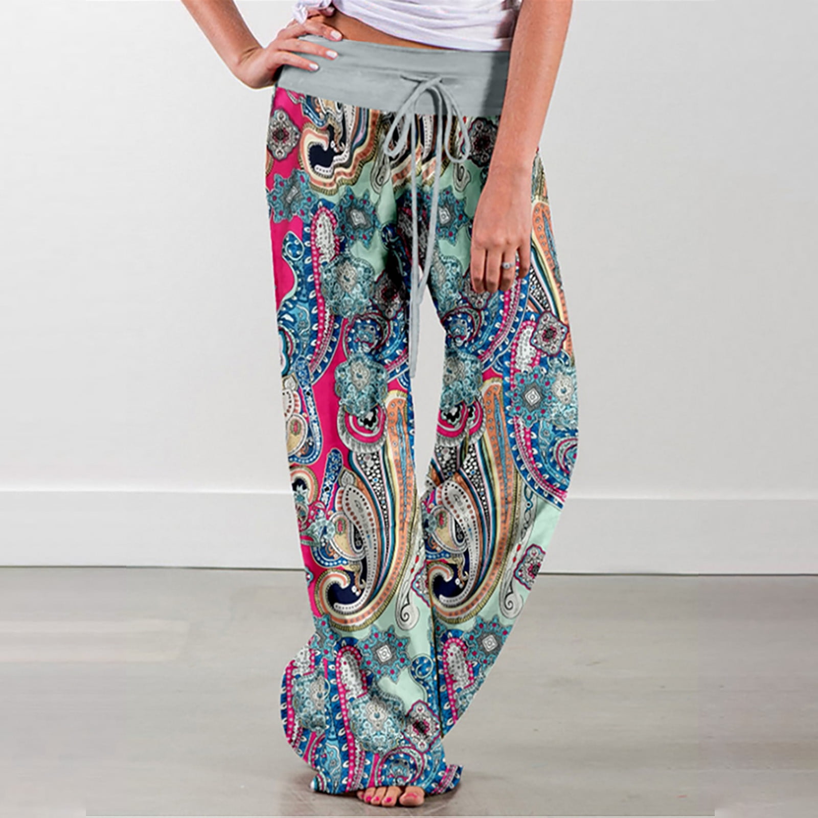 Lilgiuy Women's Spring/Summer High Waist Pants Printed Fashion Flower ...