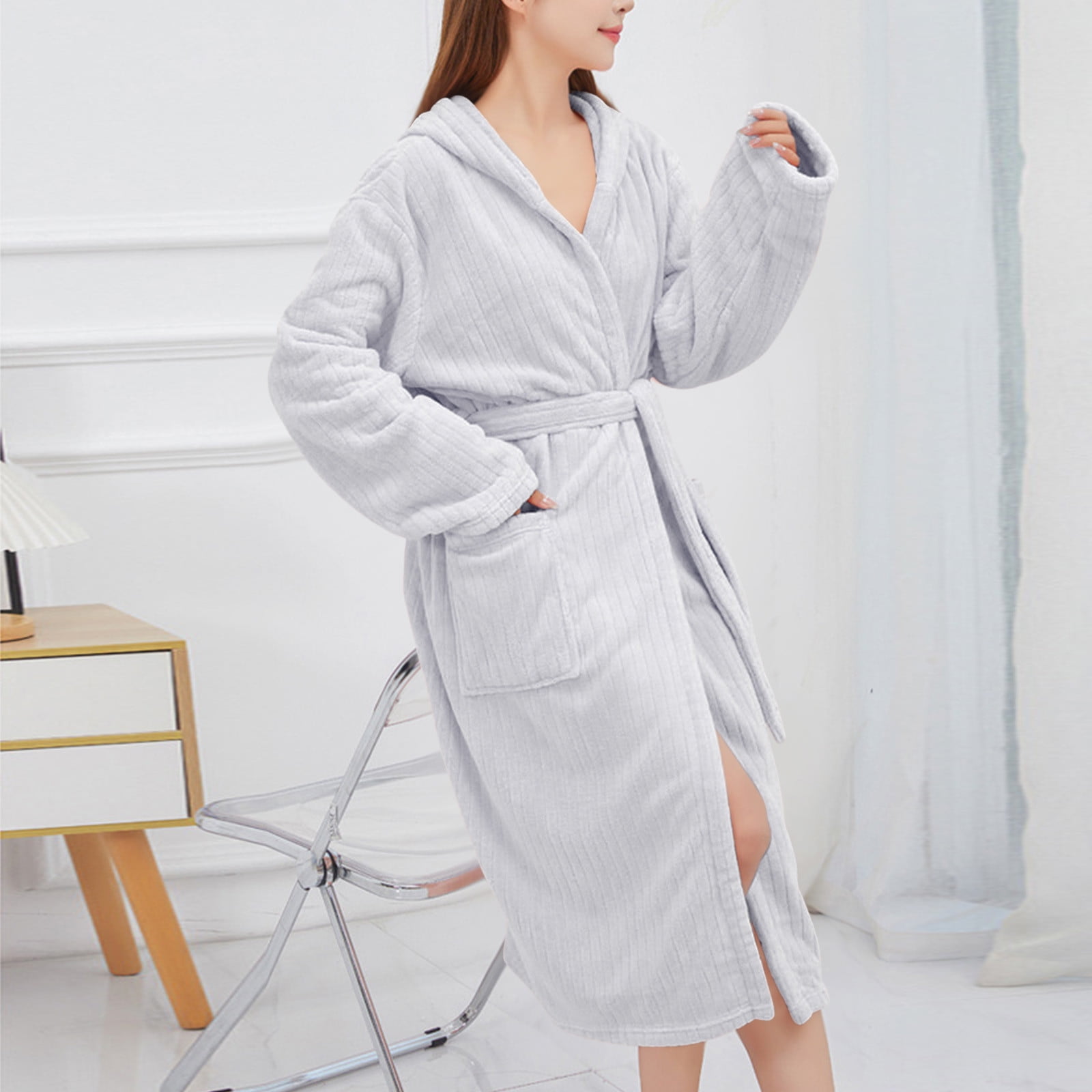 Lilgiuy Women's Trendy Robe Bathrobe Lengthening Keep Warm Lapel Same ...