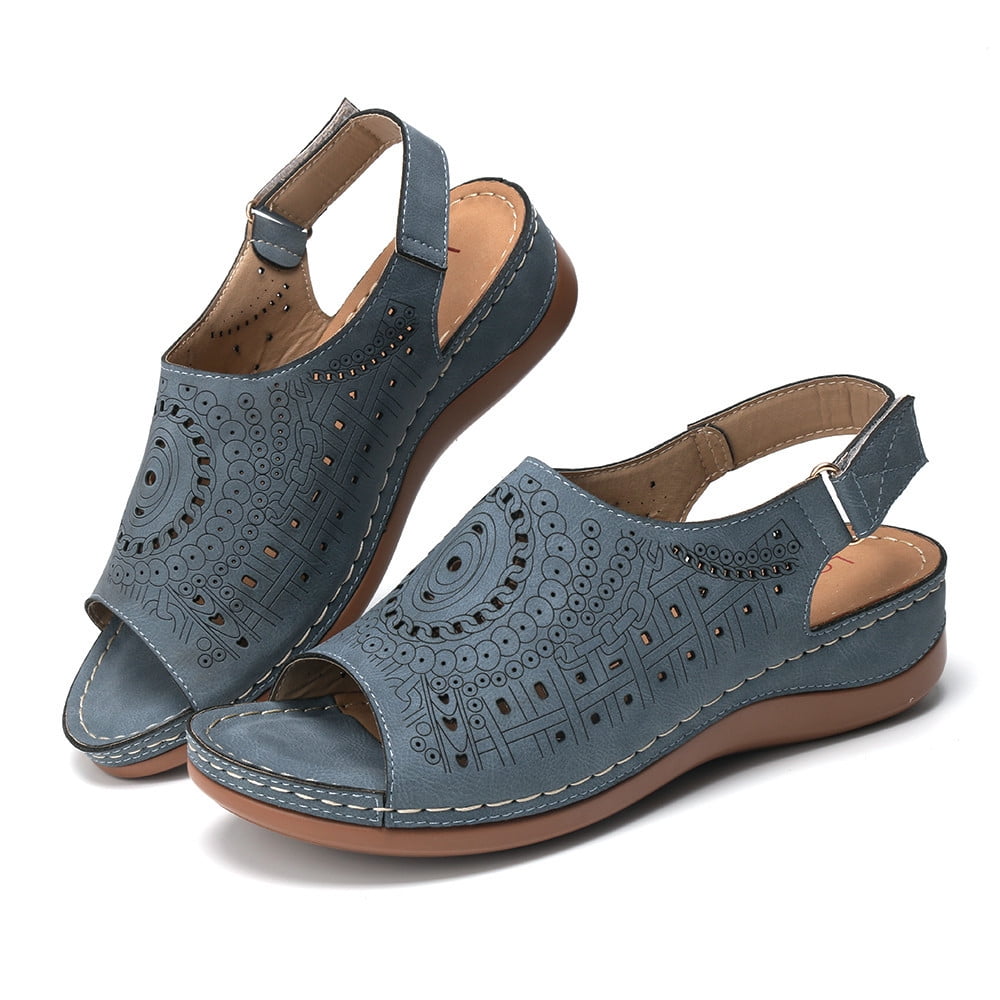 Lilgiuy Women's Wedge Sandals Cut-Out Vamp Open Toe Slingback Beach ...