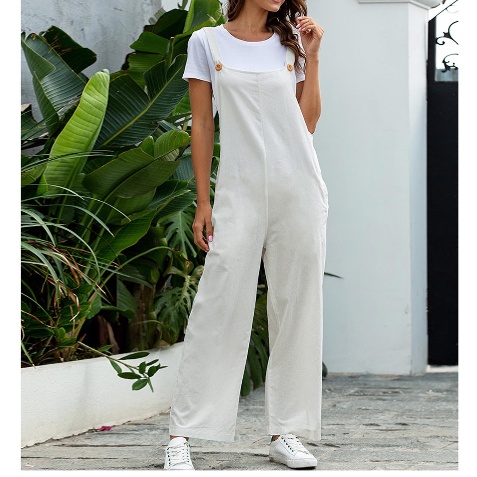 Honeeladyy Womens Fashion Retro Overalls Rompers Suspender Solid ...