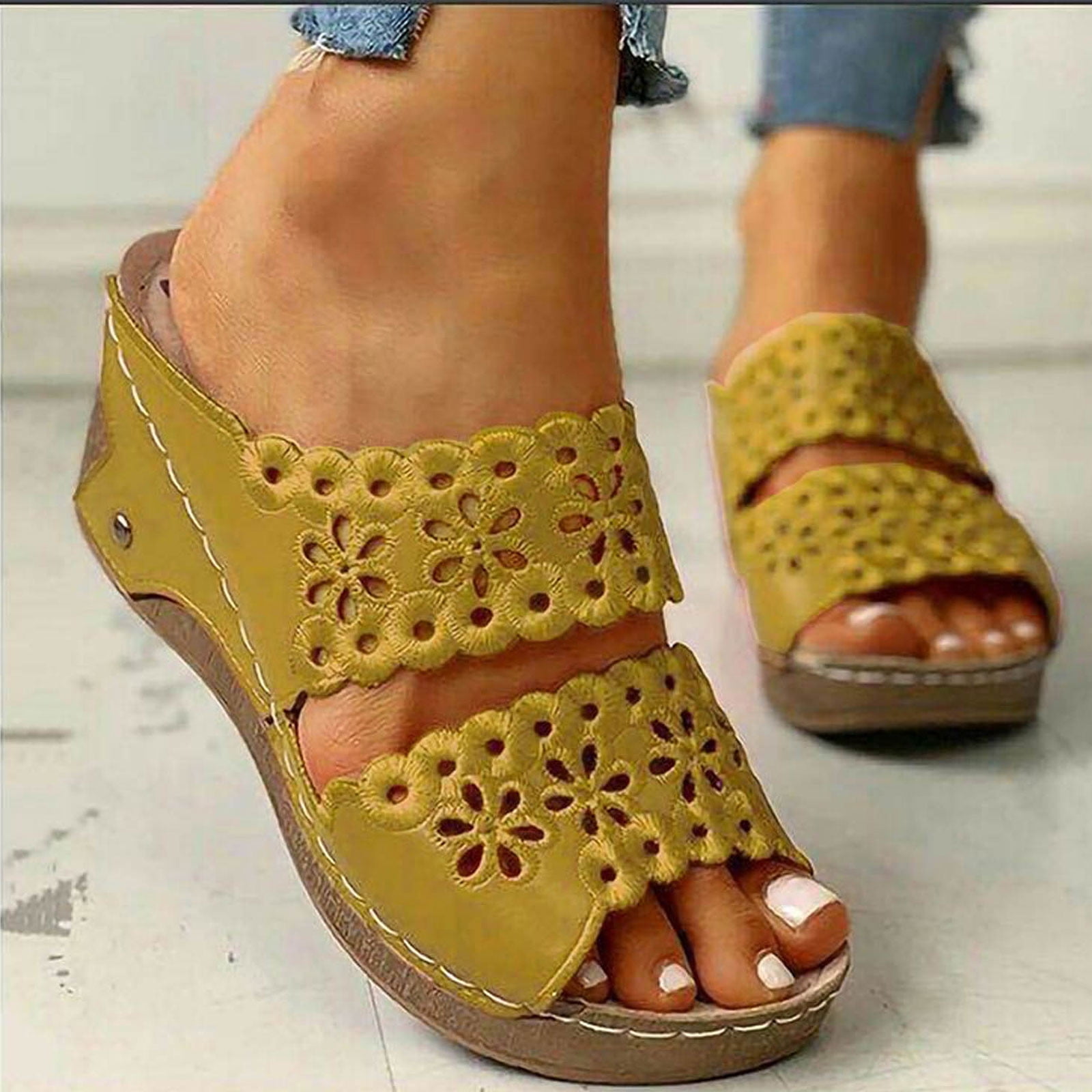 Lilgiuy Womens Platform Wedge Sandals Espadrilles Hollow Out Open Toe ...