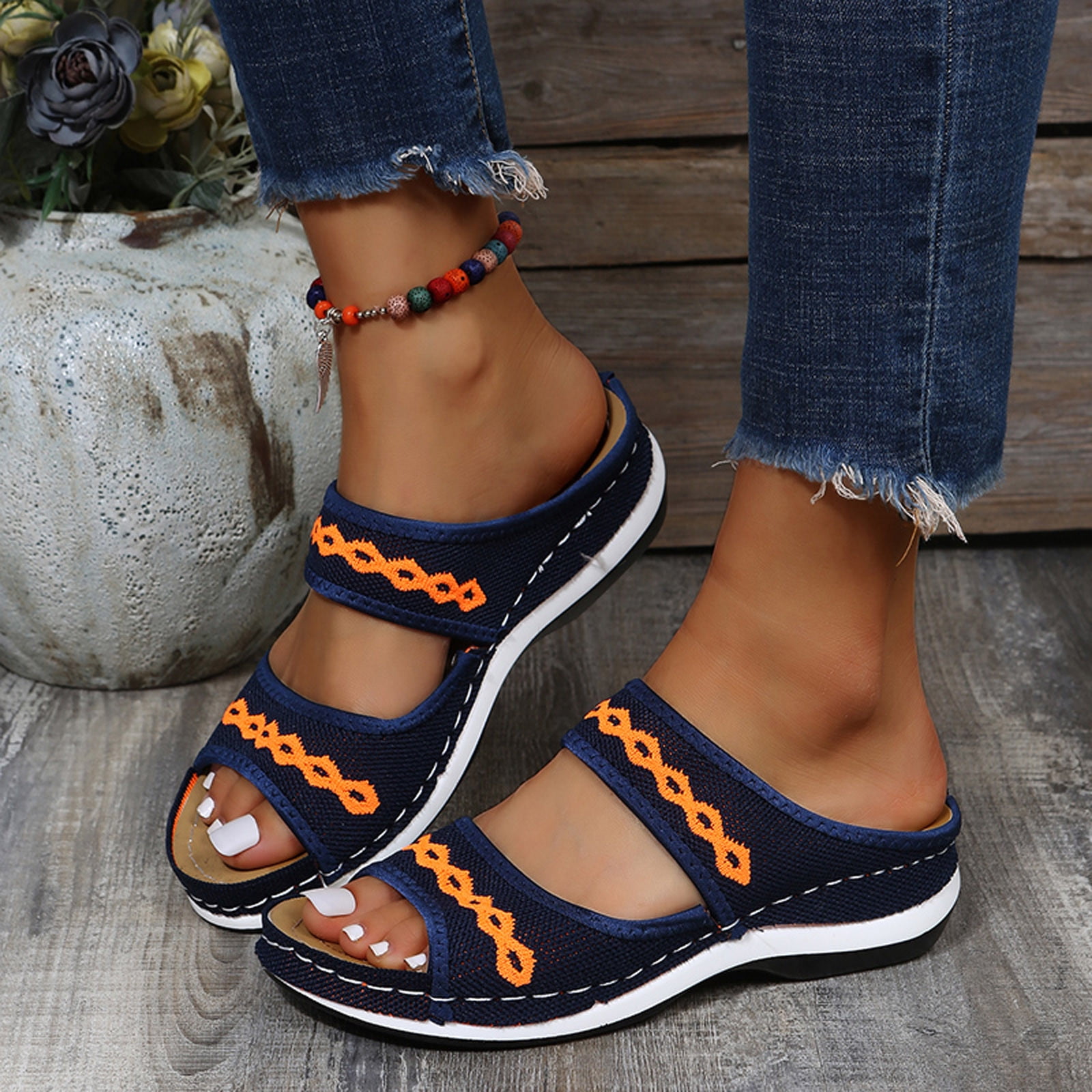Lilgiuy Womens Sandals Open Toe Two Band Slip on Platform Wedge Slide ...