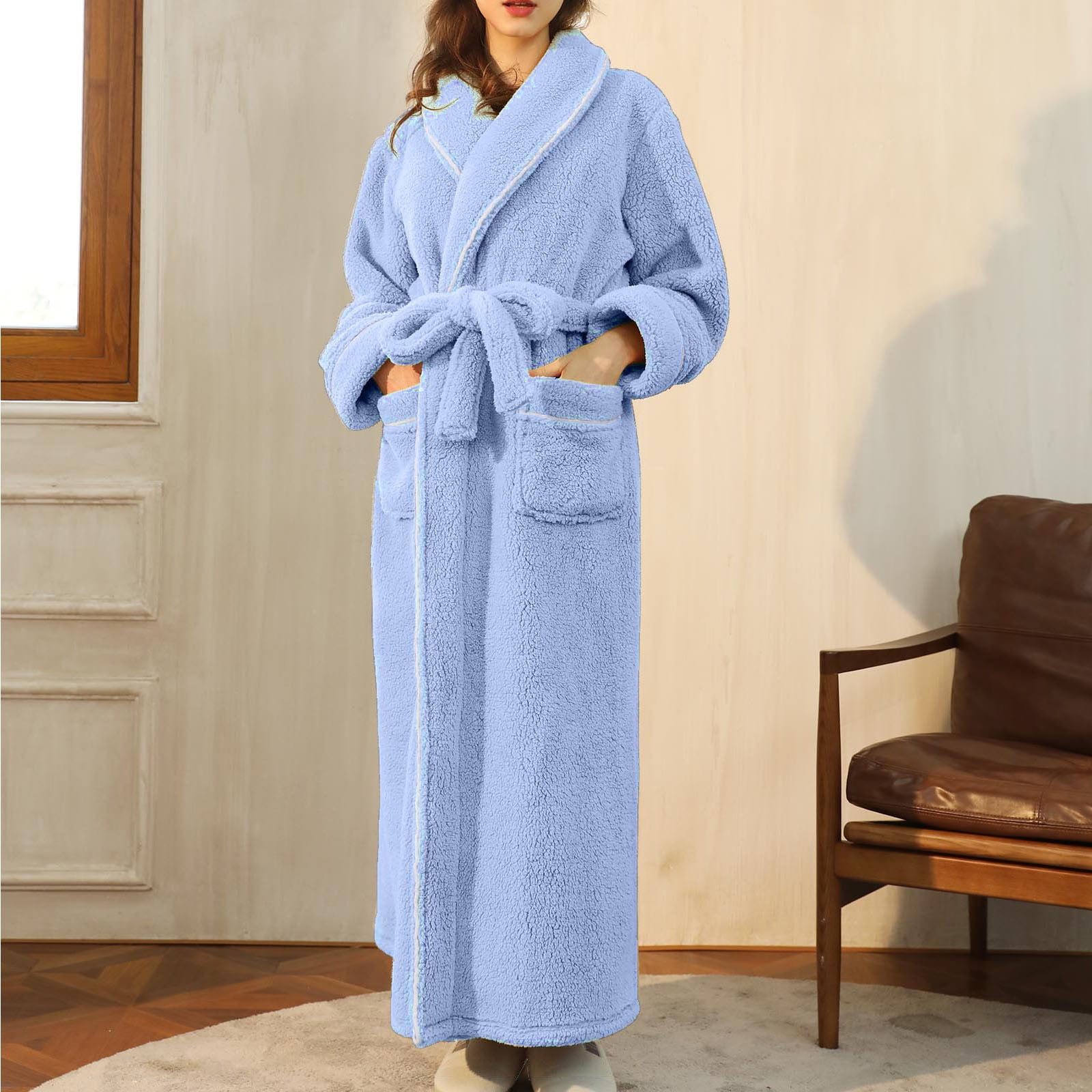 Lilgiuy Womens Solid Bandage Robe Bathrobe Gown Pajamas Long Sleepwear ...