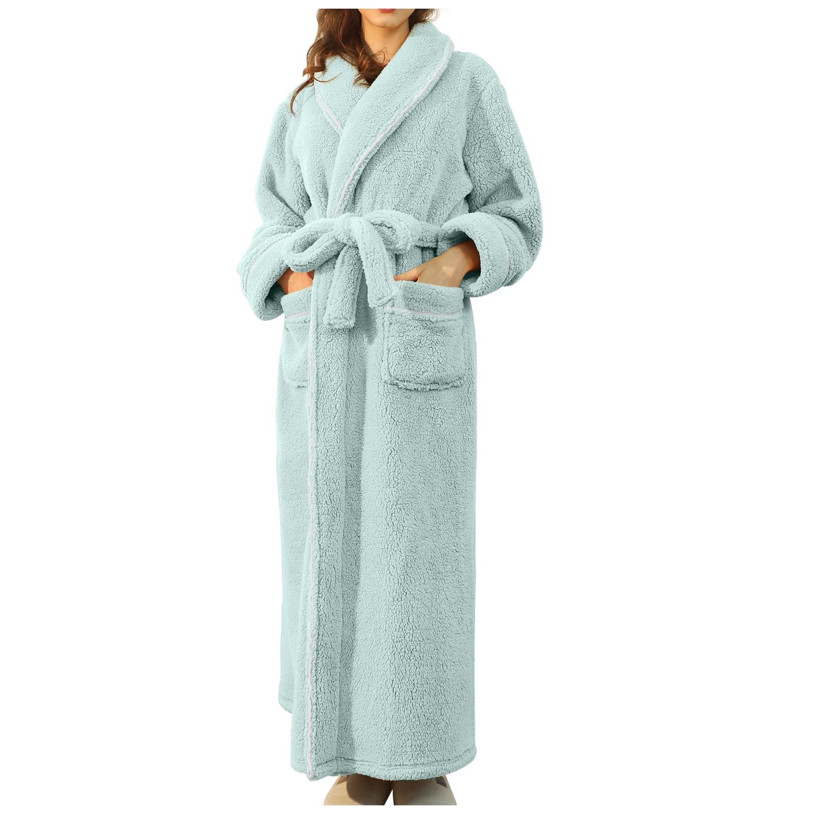 Lilgiuy Womens Solid Bandage Robe Bathrobe Gown Pajamas Long Sleepwear ...