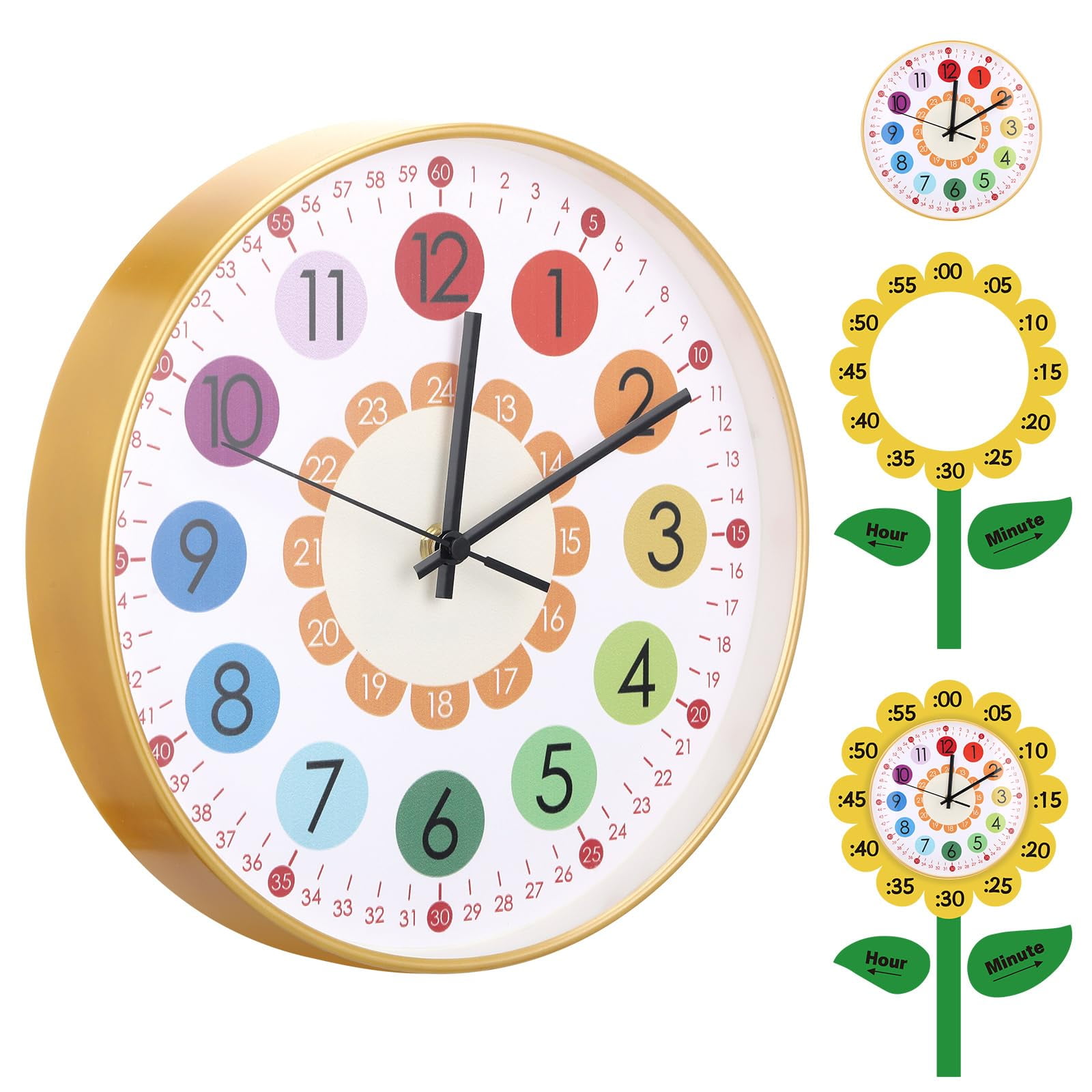 Liliaafar Learning Clock for RRF12 Kids Pastel Silent Ticking Telling ...