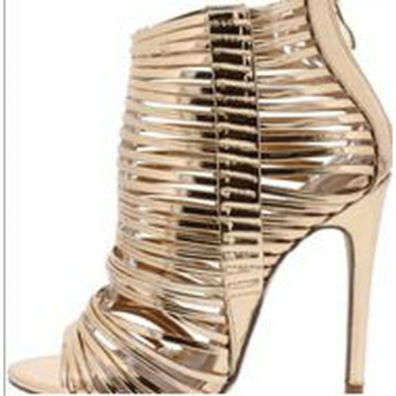 Liliana Gold Metallic Caged Open Toe Strap Heel - Walmart.com