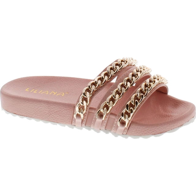 Liliana Nomi-2 Women Flip Flop Gold Chain Link Slide Slip On Flat ...