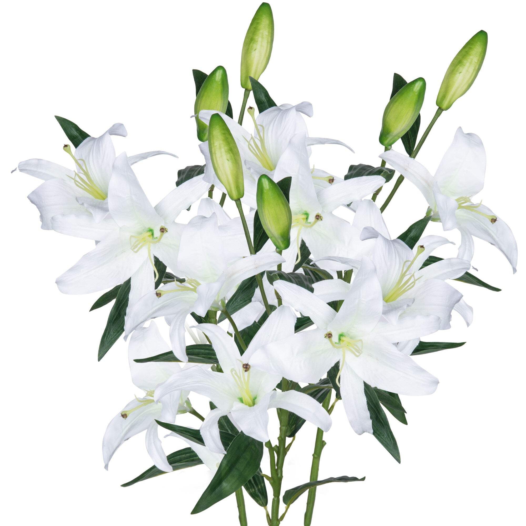Lilies Artificial Flowers Bouquet 30” Long Stems, 3pcs Bundle (White ...