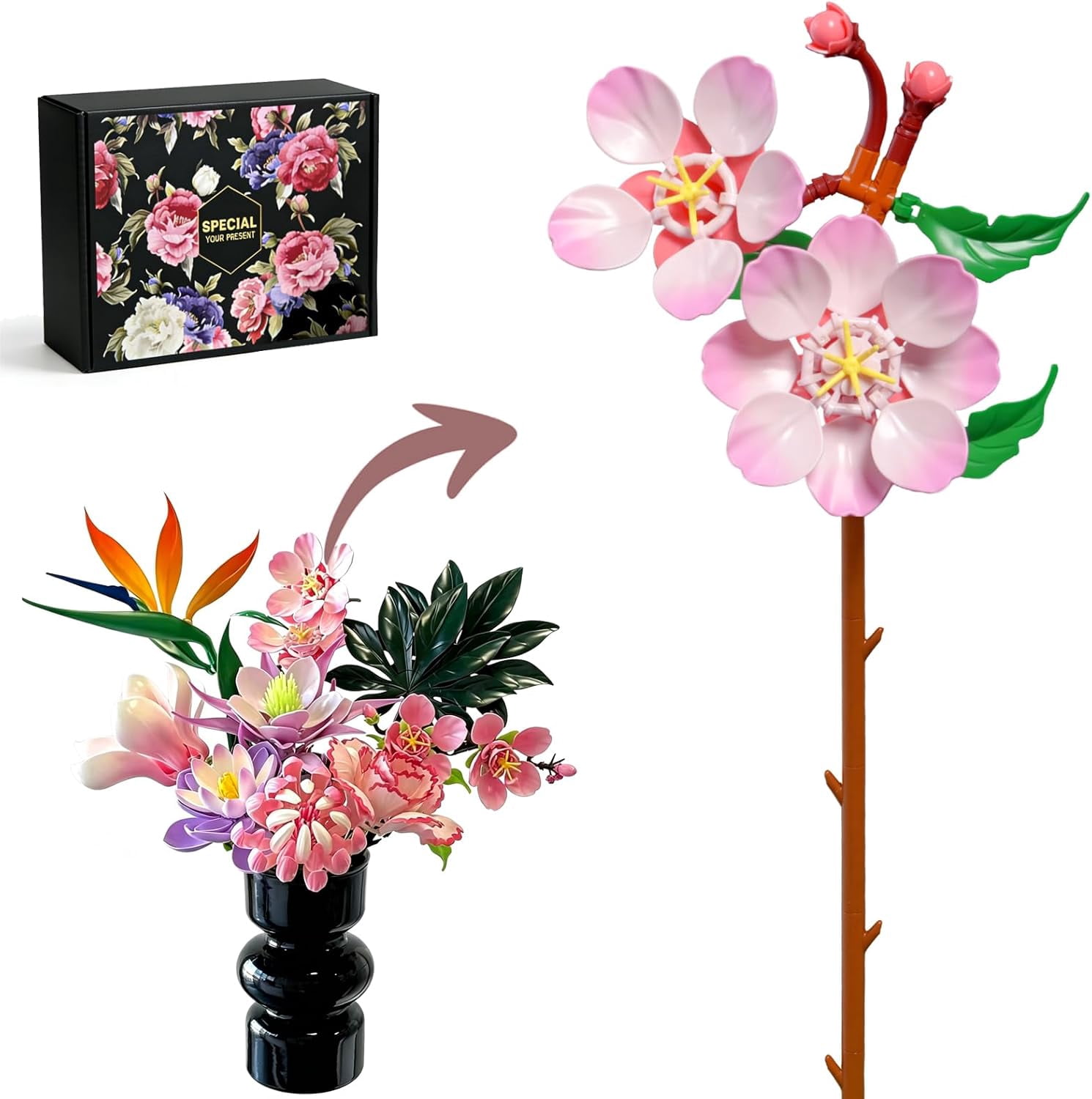 Lilies Flower Building Block Bouquet, Compatible with Lego Flower with ...